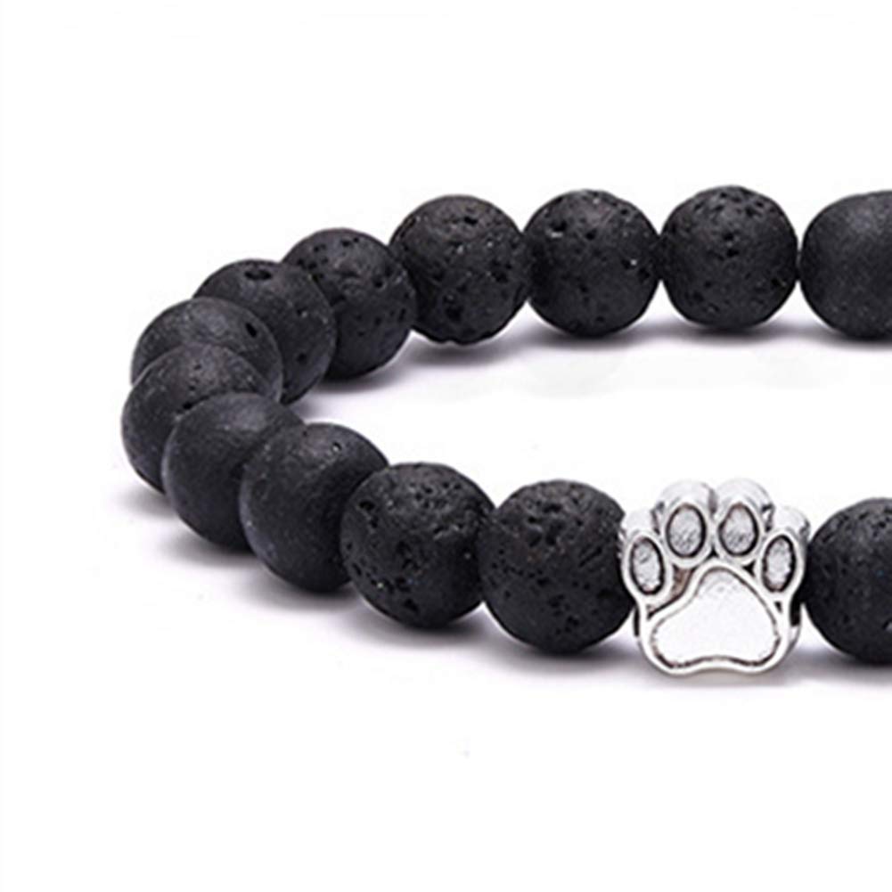 Lava Rock Stone Beads Stretch Bracelet Dog Paw Charm Essential Oil Diffuser Pet Memorial Bracelet Bangle