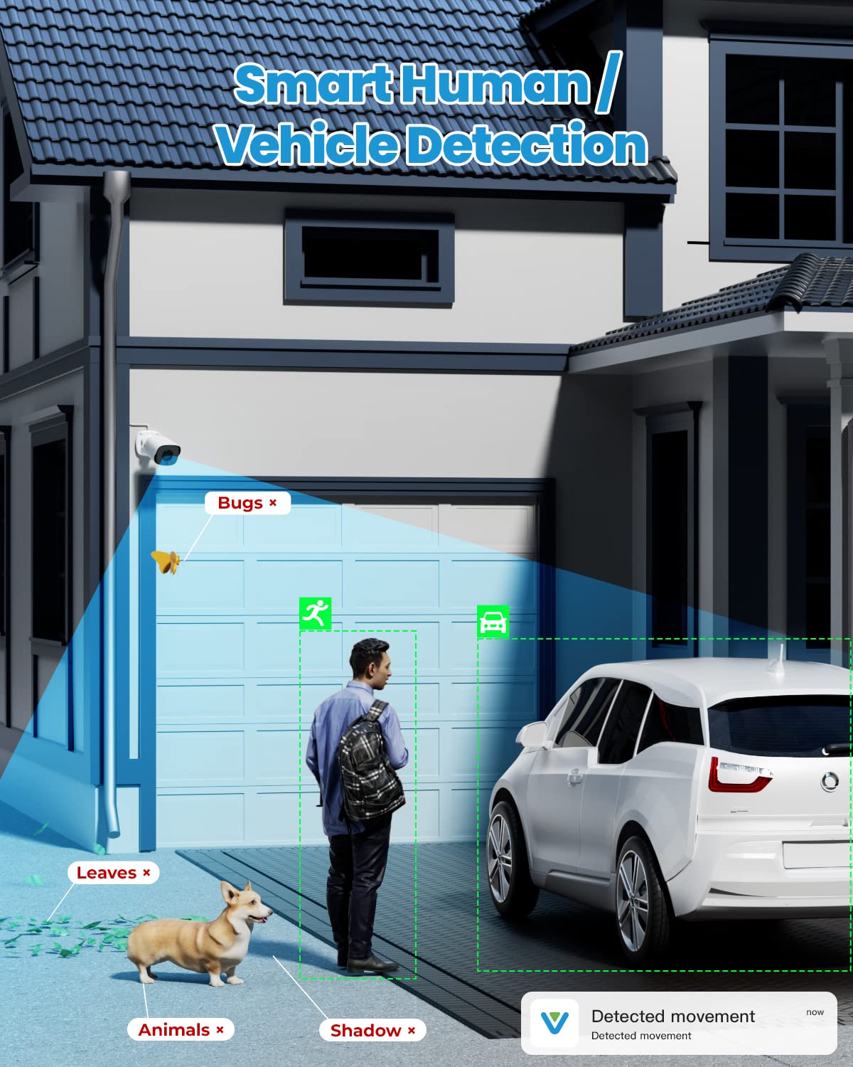 Veezoom PoE Camera - 4K IP Camera for Home Security, Outdoor Surveillance Cameras with Human/Vehicle/Detection, 100ft Night Vision, 2.8mm Lens, IP66 Weatherproof, MicroSD Recording (Not Included)