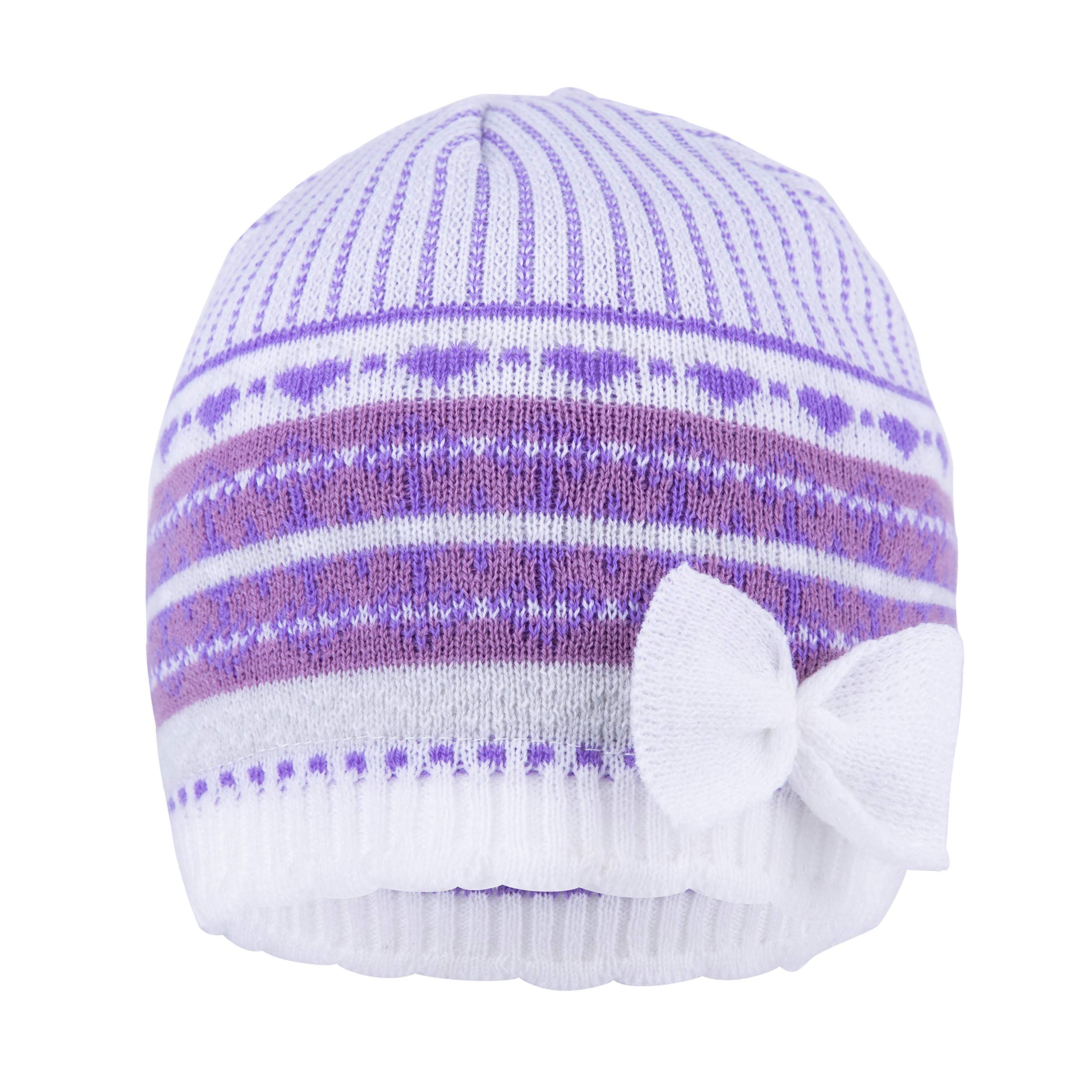 Kids Jacquard Knit Winter Hat with Bow, Scarf and Glove Set Lavender for Girls