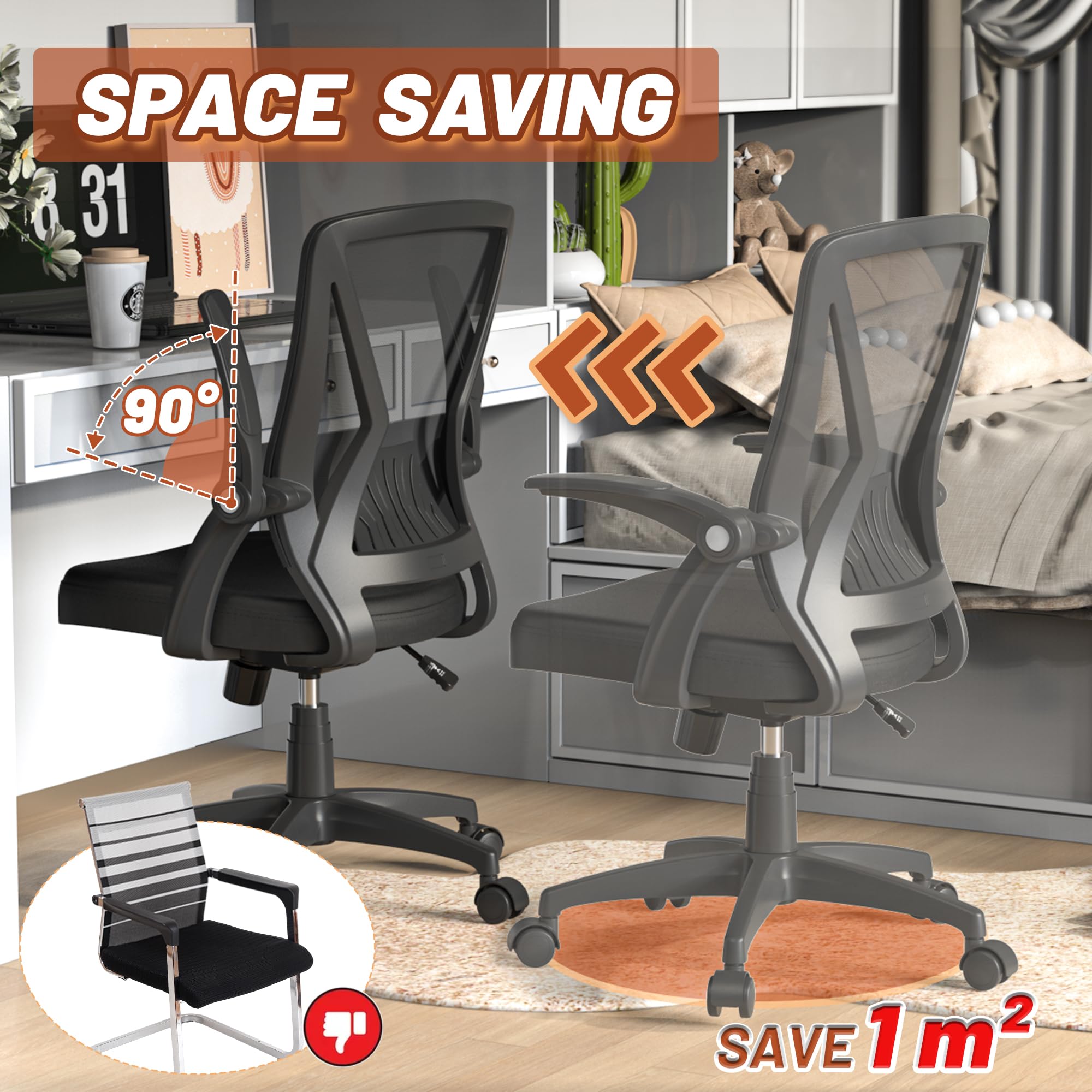 TTD TIANTIANDA Comfy Swivel Adjustable Computer Desk Office Chair with Flip Up Arms and Lumbar Support for Study
