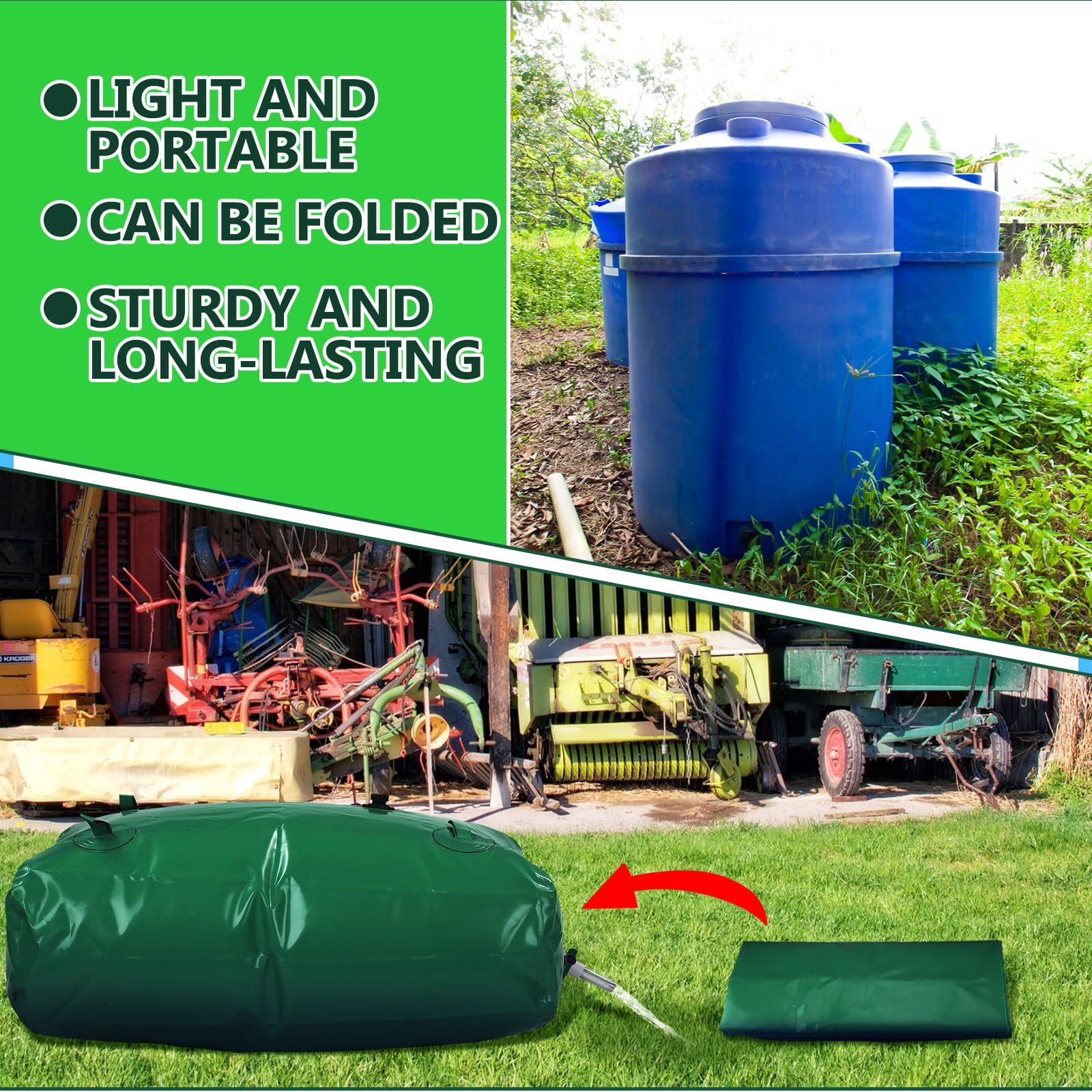 Large Capacity Water Tank Bladder Water Bladder Storage with Spigots Portable Water Container RV Truck Collapsible Rainwater Storage Bag for Camping Drought Fire Prevention Emergency Irrigation (240L)