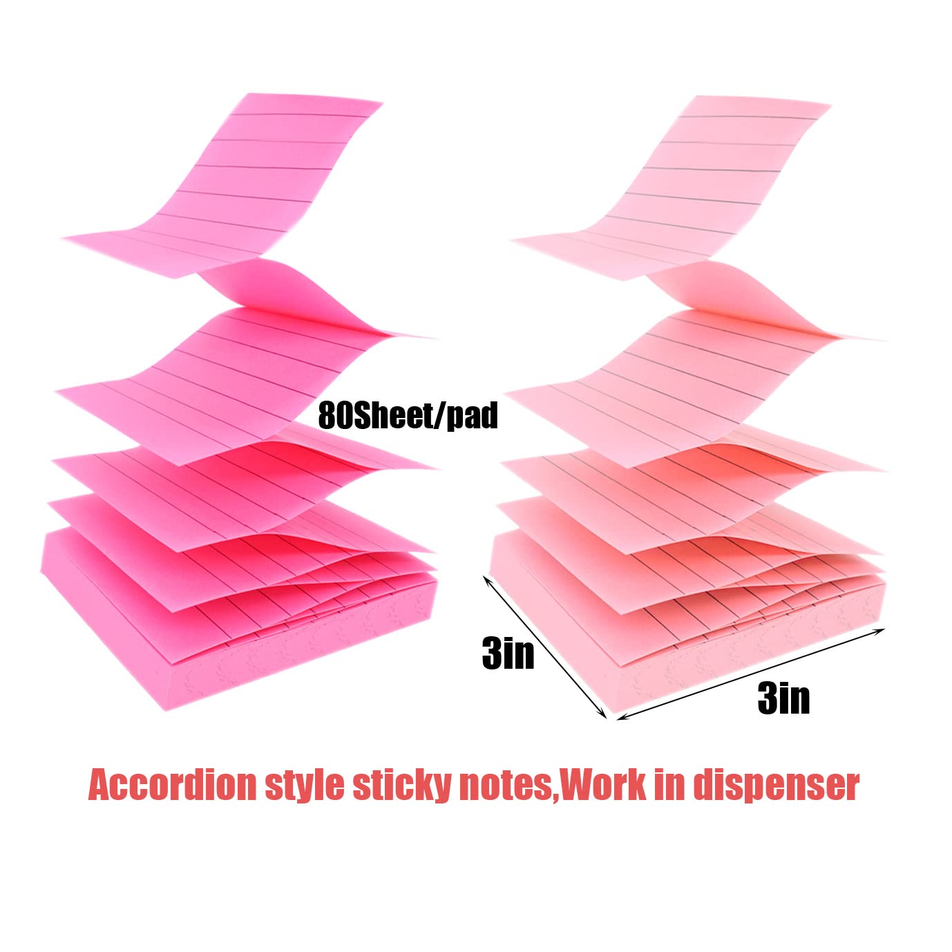 Pop Up Sticky Note Pads with Lined 3x3 Inches 3x3 Refill Accordian Sticky Notes 6 Neon Bright Color Self-Stick Pads Easy to Post 6 Pads 100 Sheet/pad 600 Sheet Total Individual Package