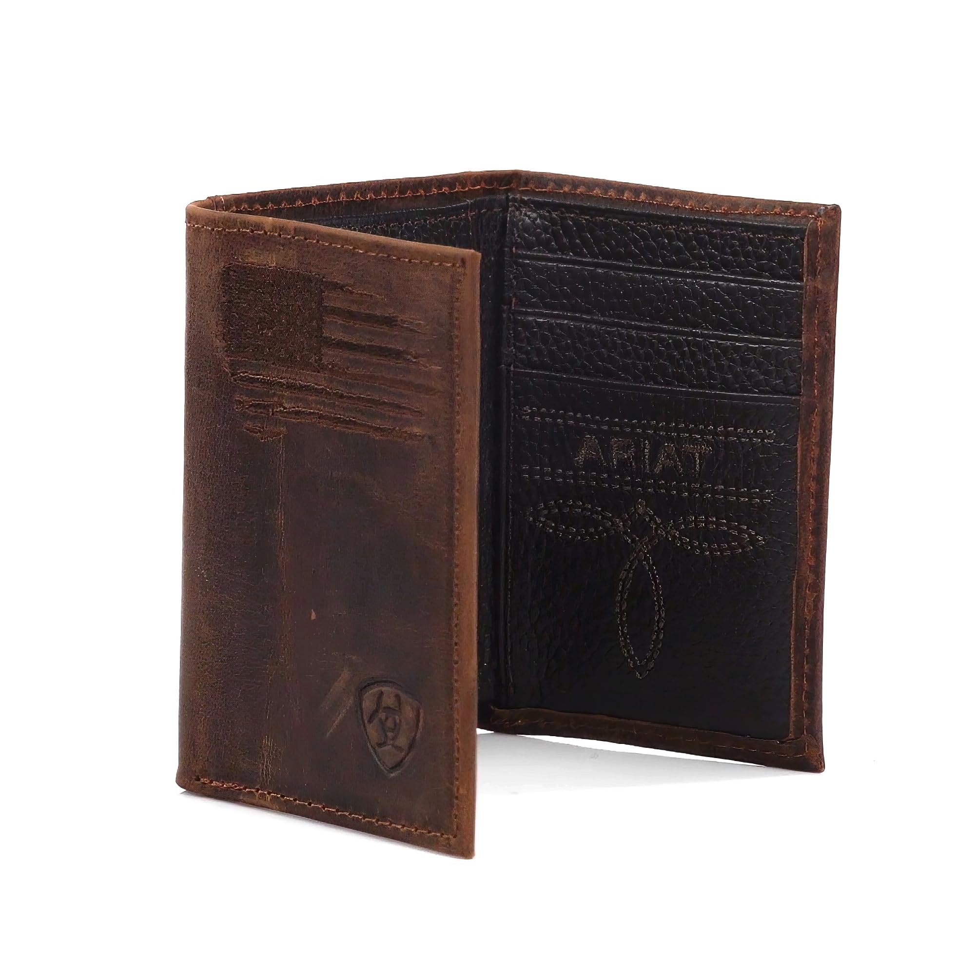 M & F Men's Trifold USA Flag & Logo Leather Wallet