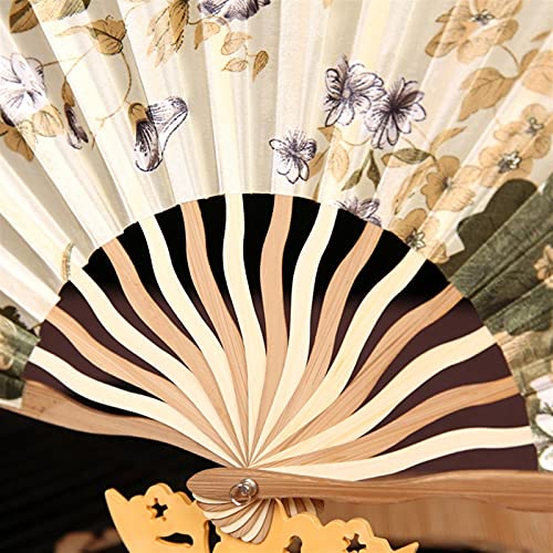 PBLCYUT Ornaments Pattern Chinese Style Hand Held Fans Silk Bamboo Folding Fans Handheld Wedding Hand Fan Portable Folding Fan (Color : H)
