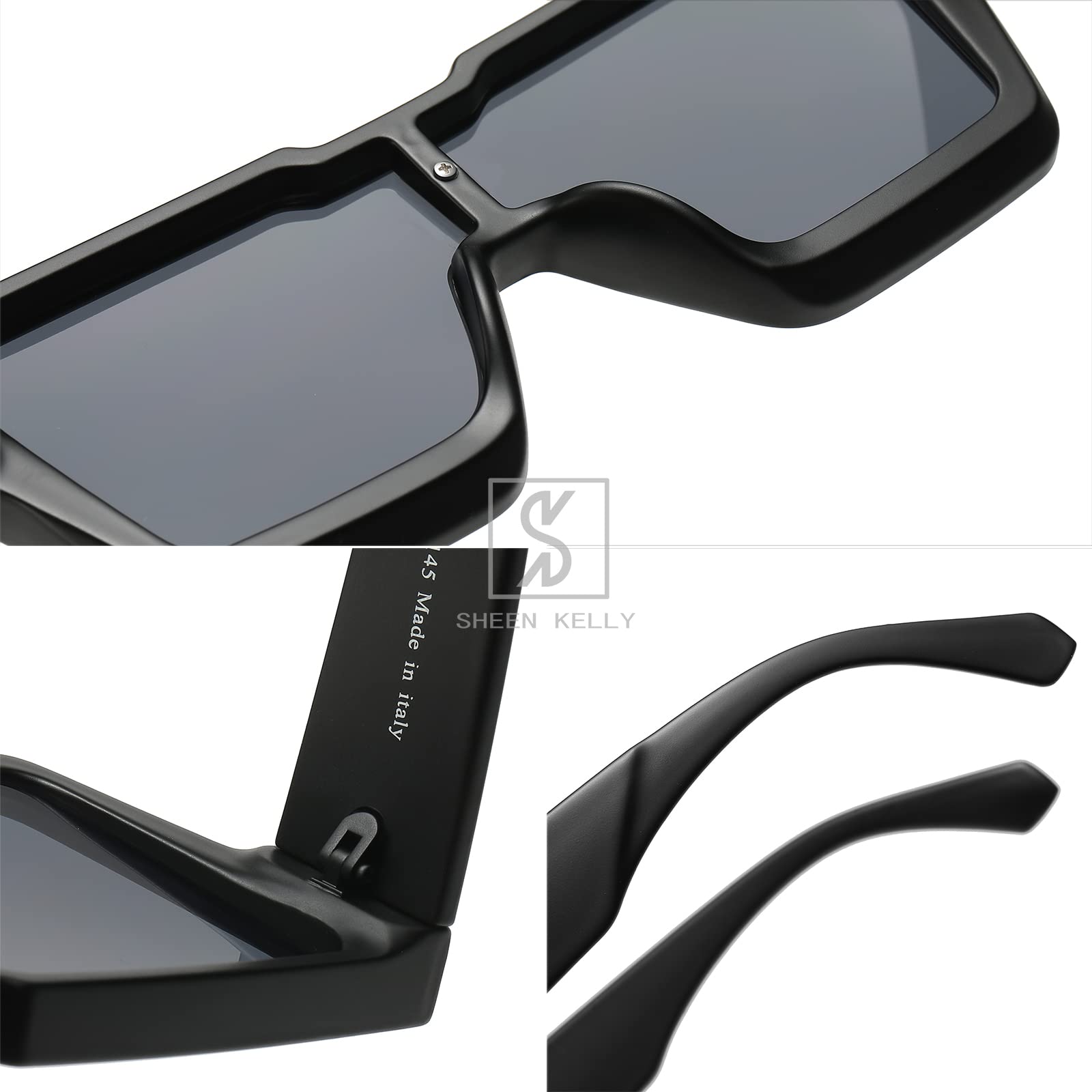 LIXX Trendy Square Diamond Sunglasses Women Men Retro Chunky Rectangle Flat Top Black Shades Glasses
