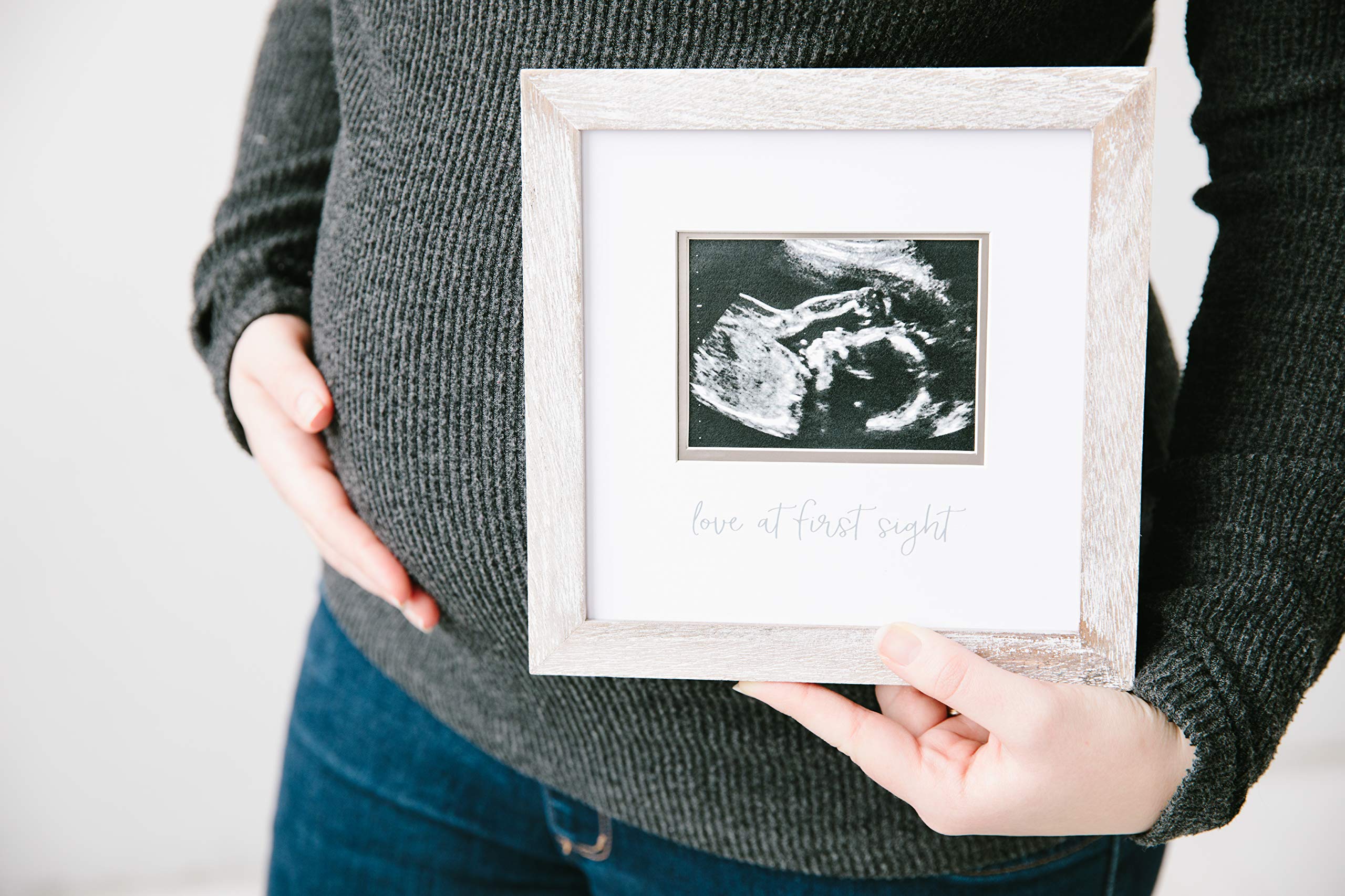 Pearhead Love at First Sight Rustic Sonogram Photo Frame, Baby Keepsake Picture Frame, Gender-Neutral Nursery Décor, Ultrasound Or Sonogram Photo, 4" x 3" Photo Insert, Farmhouse Rustic