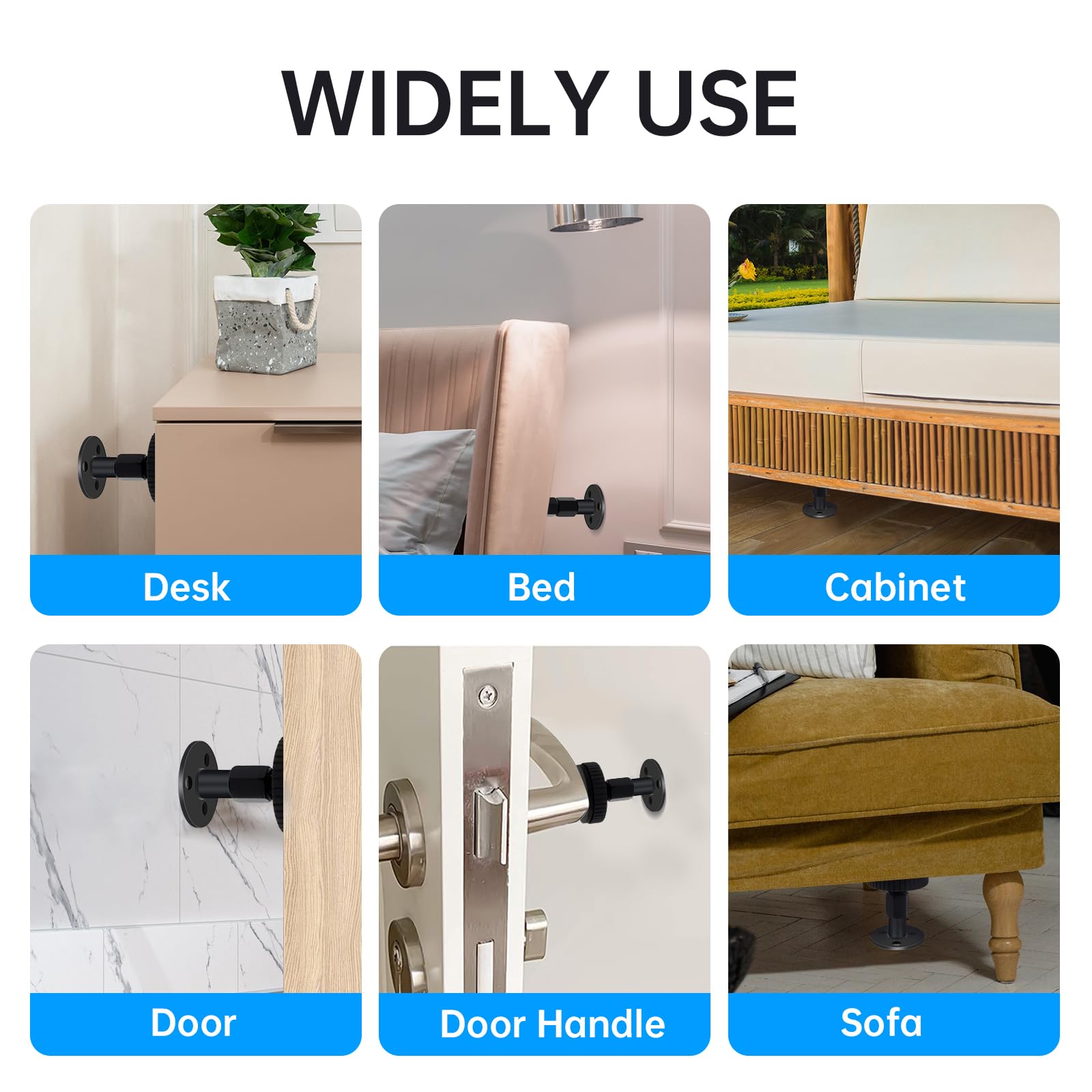LveSunny 4PCS Headboard Stoppers, Black Adjustable Bed Frame Anti-Shake Tool, Bed Stabilizer, for Wall, Beds, Sofas, No Creaking, Protect The Wall from Banging, Easy to Install (1.18-2.17in) (Medium)
