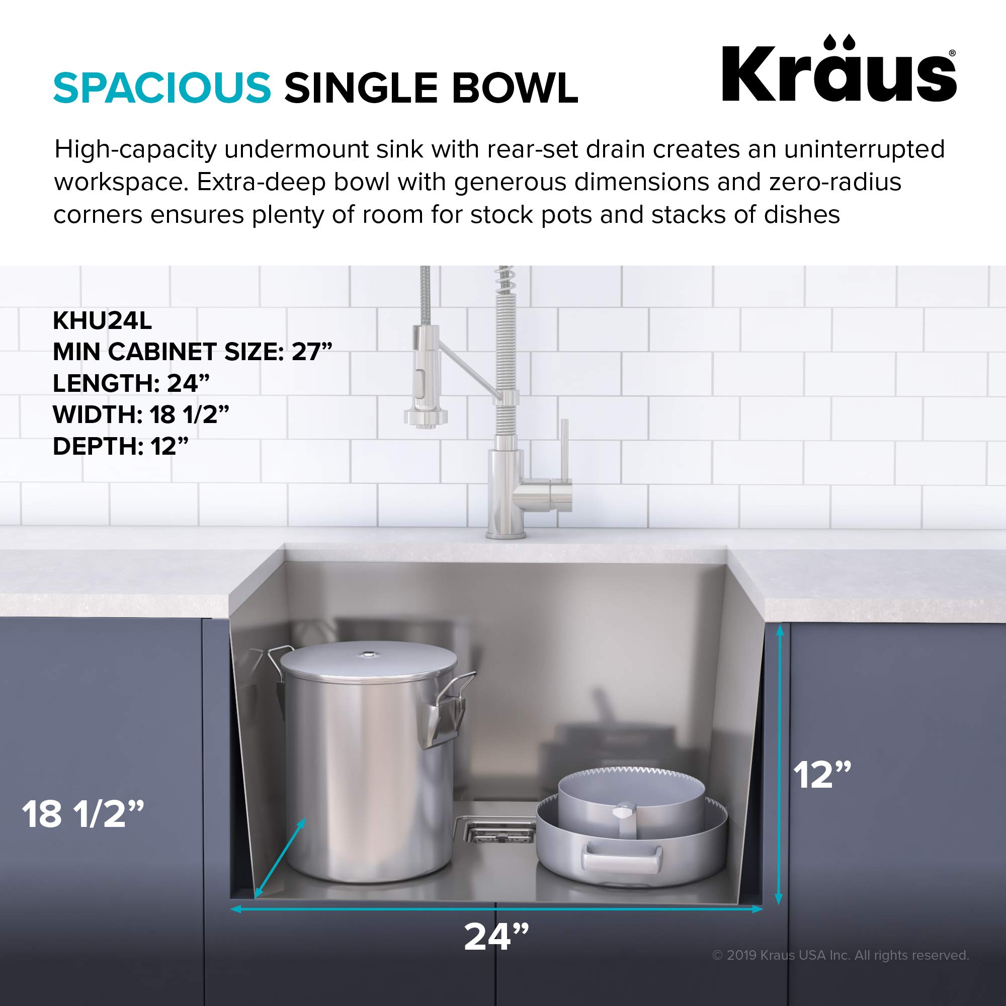 Kraus KHU15 PAX Kitchen Sink, 14.5", Satin