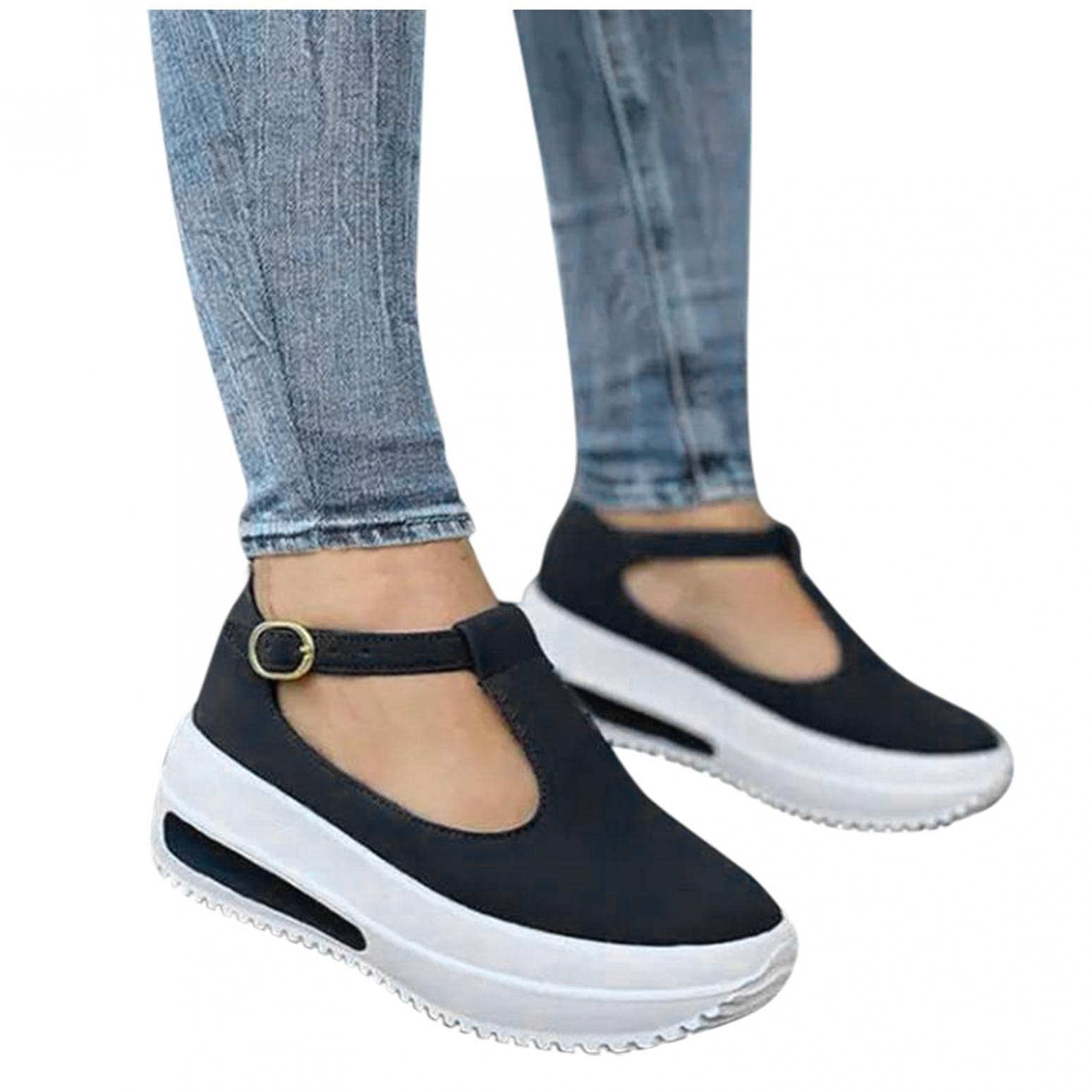 Platform Wedge Sneakers for Womens Casual Slip On Sandals Fashion Breathable Retro Casual Ankle Strap Comfort Dressy Pumps Walking Mary Jane Shoes for Ladies Wedding Dress Beach Travel