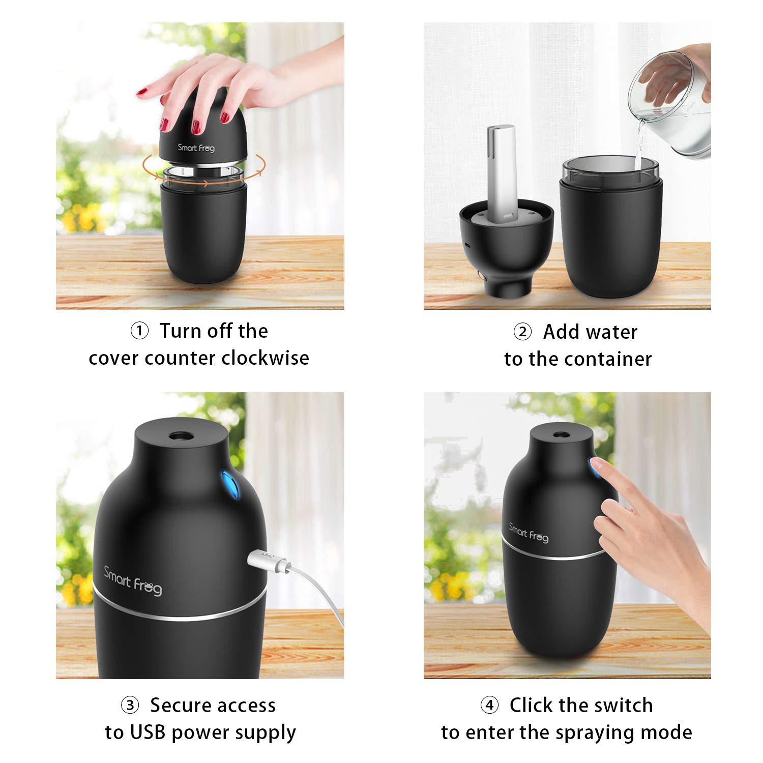 Mini Humidifier, Portable Quiet and Ultrasonic Cool Mist Humidifier with 2 Mist Modes, Auto Shut-Off, Filterless, Can be Used in Bedroom, Home, Office (Black, 180ML)