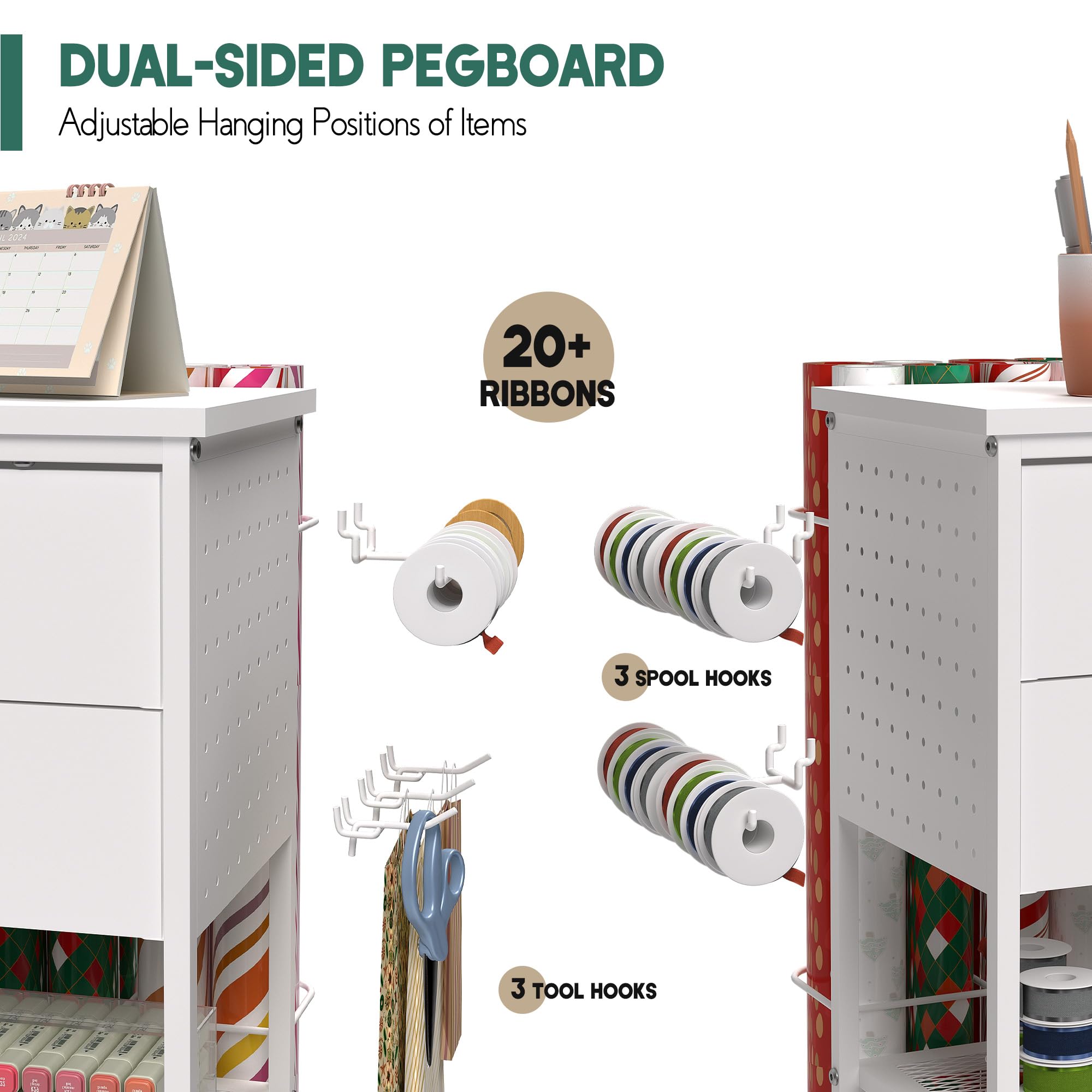 ๐ฌ๐๐บ๐ธ๐ณ๐ผ๐ถ Wrapping Paper Storage Cart, Rolling Gift Wrap Station with Ribbon and Gift Bag Storage, Wrapping Paper Organizer Holder, Craft Organizers and Storage for Christmas