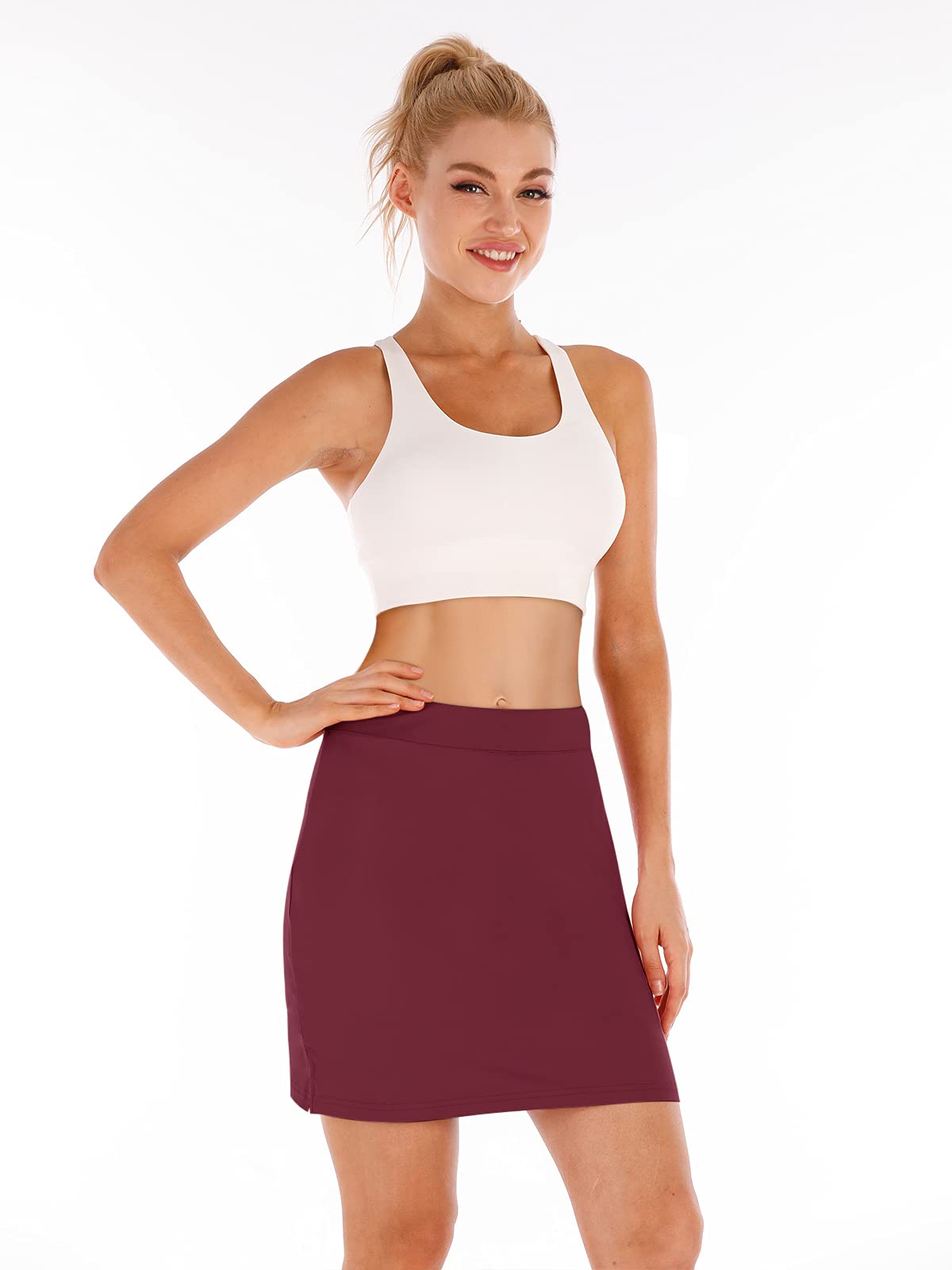 NIMIN Women's Active Athletic Skorts Exercise Skirt with Pocket for Tennis Golf Sport Workout Burgundy Large