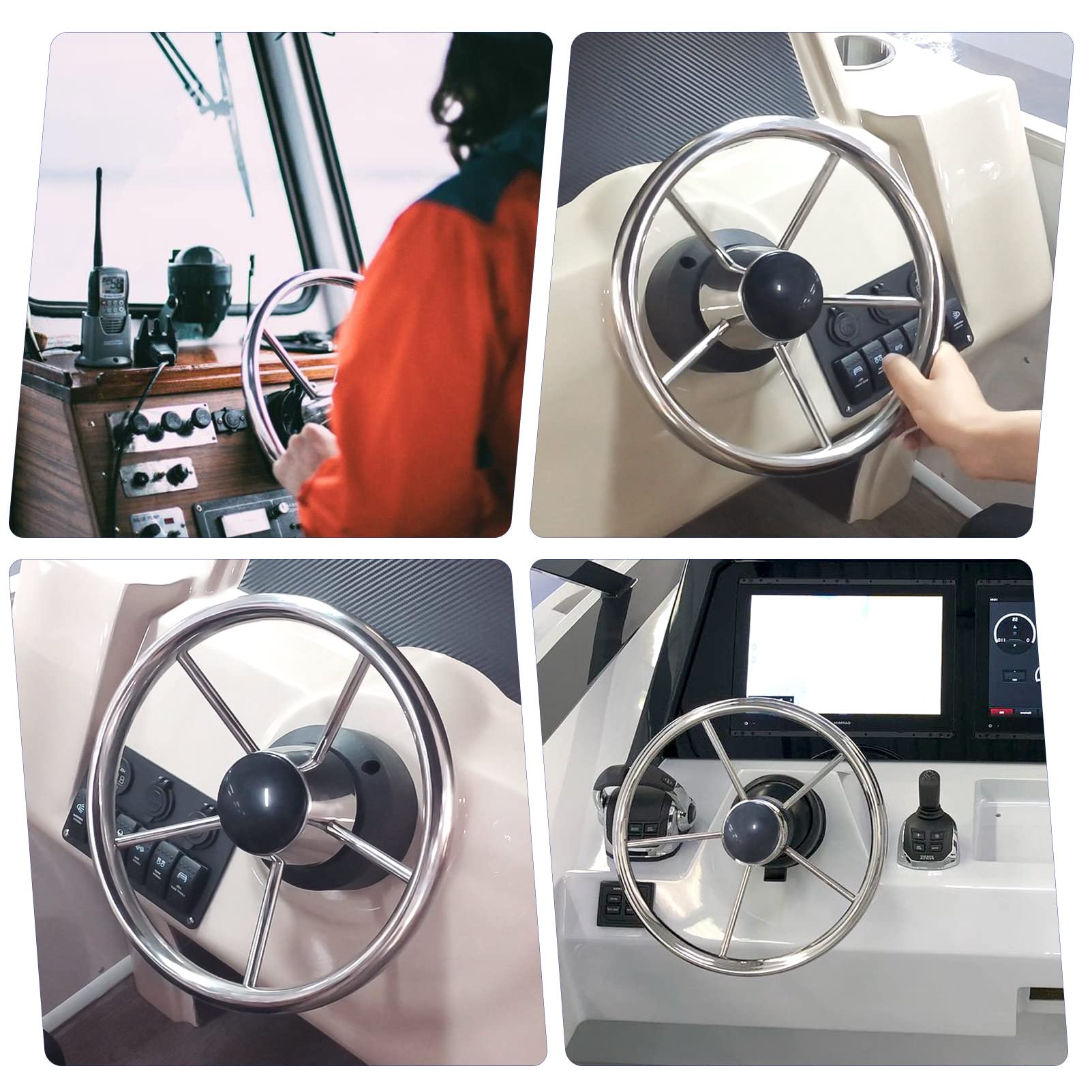 Marinebabay Stainless Boat Steering Wheel, 5-Spoke 11 Inch Destroyer Style Steering For Pontoon Boat Yacht