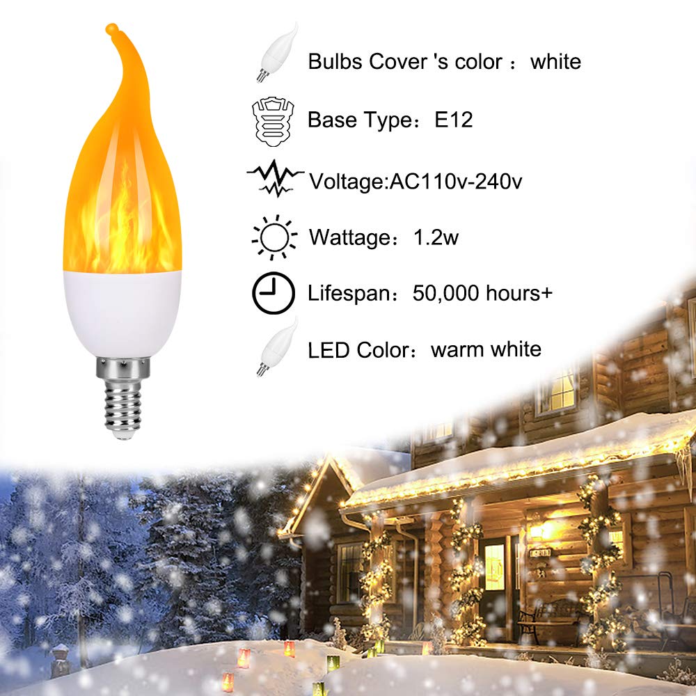 LED Flame Effect Light Bulb, 3 Modes Flame Light Bulbs, E12 Base Fire Light Bulbs, Flickering Light Bulb for Indoor/Outdoor/Home/Party Decor 6 Pack