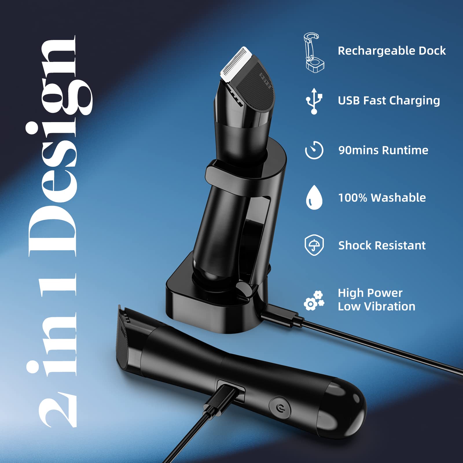 WUMONI Waterproof Body Hair Trimmer for Men - Replaceable Ceramic Blade