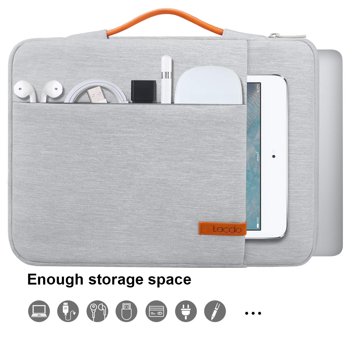 Lacdo 360° Protective Laptop Sleeve Case for 15 inch New MacBook Air M3 A3114 M2 A2941 2024-2023, 15 inch MacBook Pro A1990 A1707, Dell XPS 15 Plus 2022-2020 Computer Bag, Water-Resistant, Gray