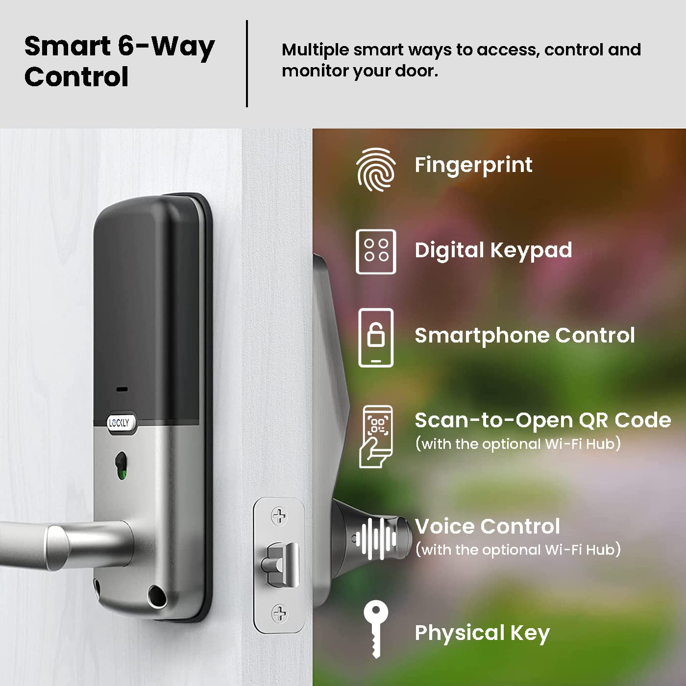 Lockly Secure Plus, Bluetooth Smart Lock, Keyless Entry Door Lock, PIN GenieĀ® Keypad, 3D Biometric Fingerprint Sensor, Auto Lock - Satin Nickel (PGD628FSN) - Latch Edition