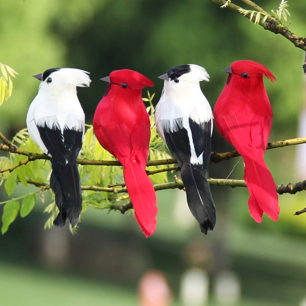 LWINGFLYER 6pcs White Cardinal Clip on Artificial Simulation Foam Feather Birds for Christmas Decoration Wedding Craft Ornaments12cm/4.72inch (6pcs)