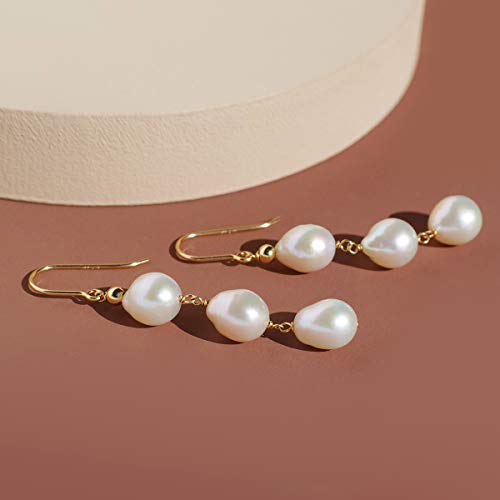 Pearl Drop Dangle Earrings for Women 14K Gold Filled Multiple Real White Freshwater cultured Pearl Earrings COMOTO Jewelry