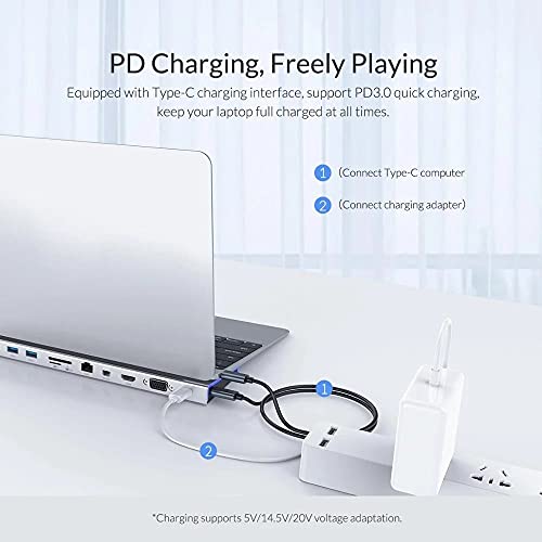 WYFDP 10 in 1 Type-c HUB TF&SD Card Reader VGA Mini DP HDMI-Compatible RJ45 PD Charger USB3.1 Laptop Hub