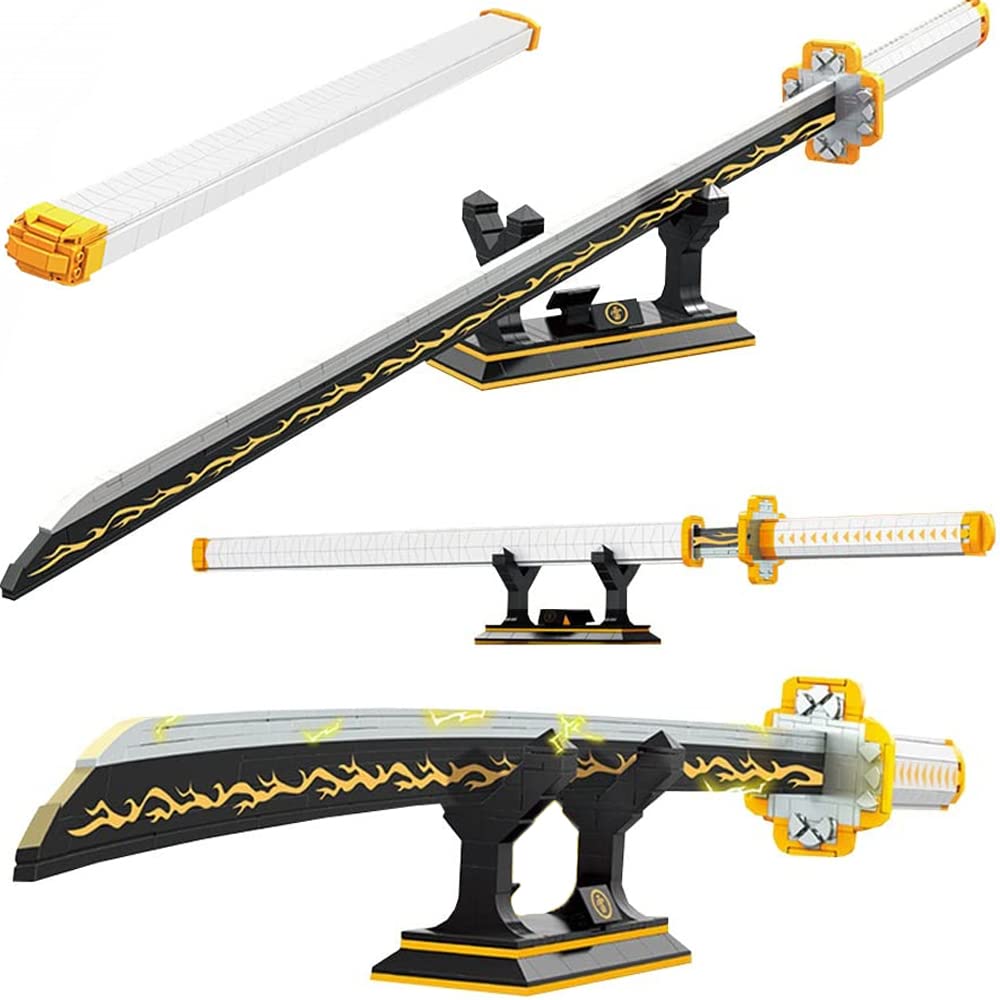 Kravkind 956pcs, 39inch for Demon Slayer Sword Building Block Model, Samurai Sword Set with Scabbard and Stand, Best Gift for Anime Fans (Agatsuma Zenitsu Sword)
