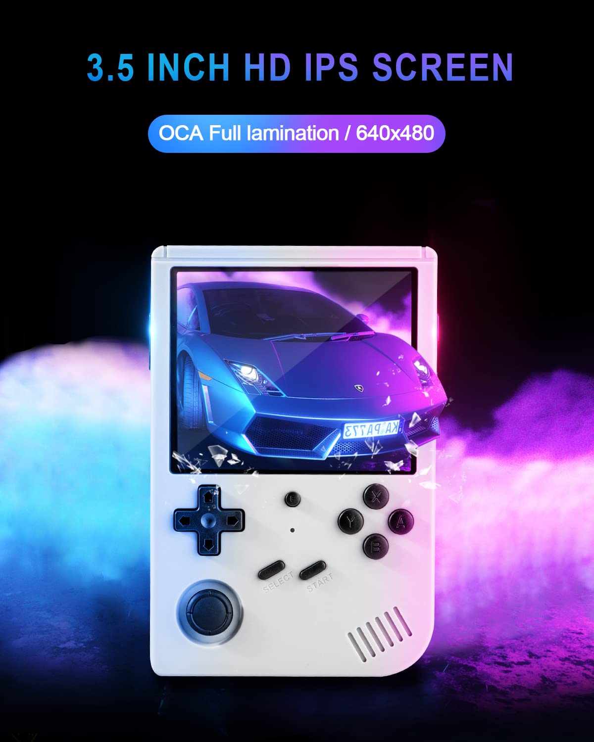 RG351V Handheld Game Console, 3.5 inch IPS Screen Classic System Retro Video Games Consoles, Supports Dual TF Extend 256GB, 64G TF Card 6000 Classic Games (Gray)