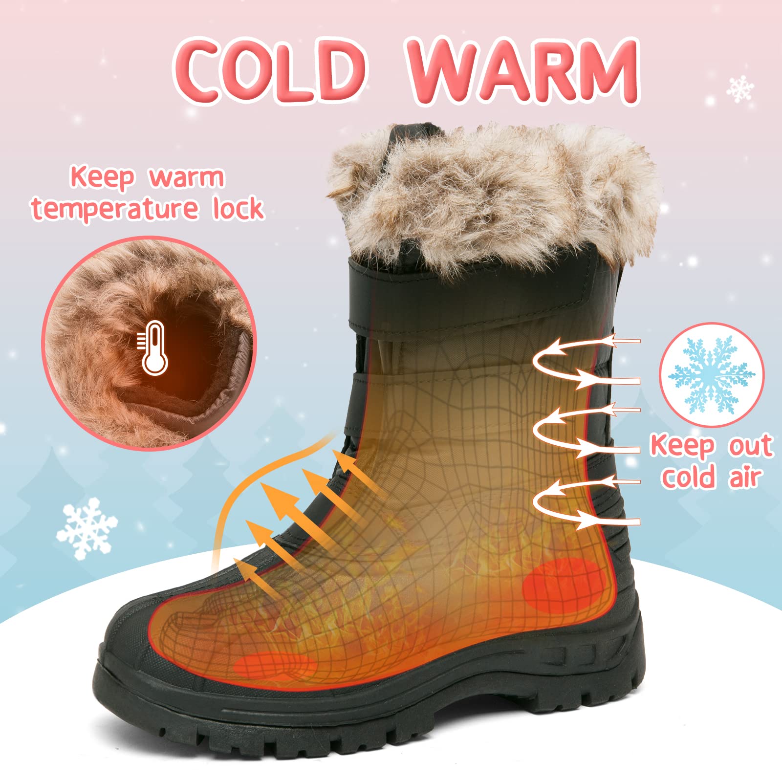 Kids Snow Boots Boys Girls Mid Calf Winter Boots Anti-Slip Outdoor Warm Boots With Fur Lined(/Little Kid/Big Kid)