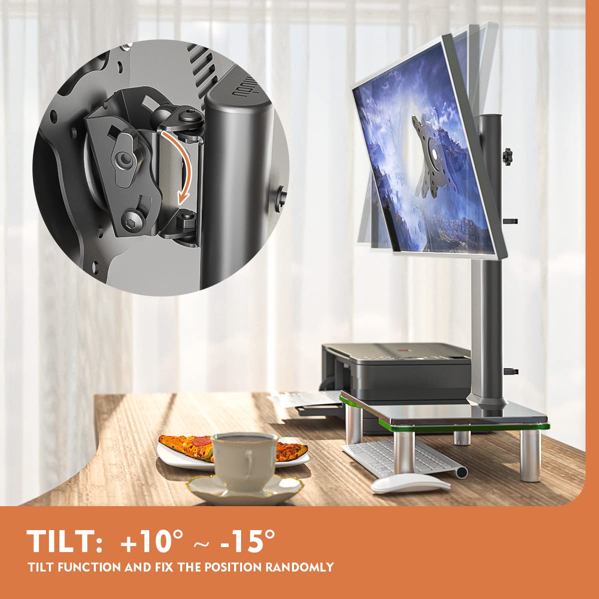 Single LCD Computer Monitor Free-Standing Desk Stand Riser for 13 inch to 32 inch Screen & Clear Tempered Glass Computer Monitor Riser with Height Adjustable Multi Media Desktop Stand