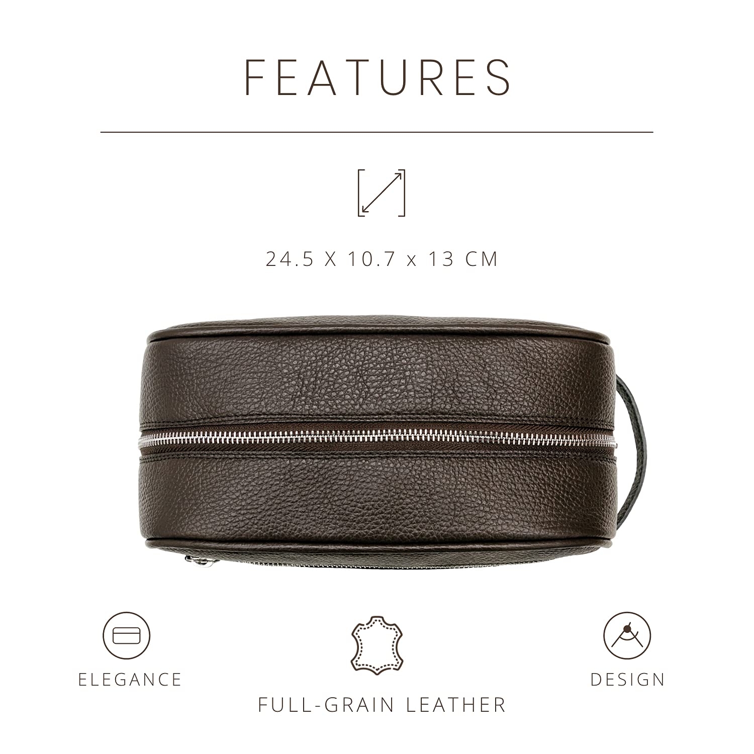 Maruse Italian Leather Toiletry Travel Bag with 2 Zippered Closures for Men and Women, Handmade in Italy (Black)