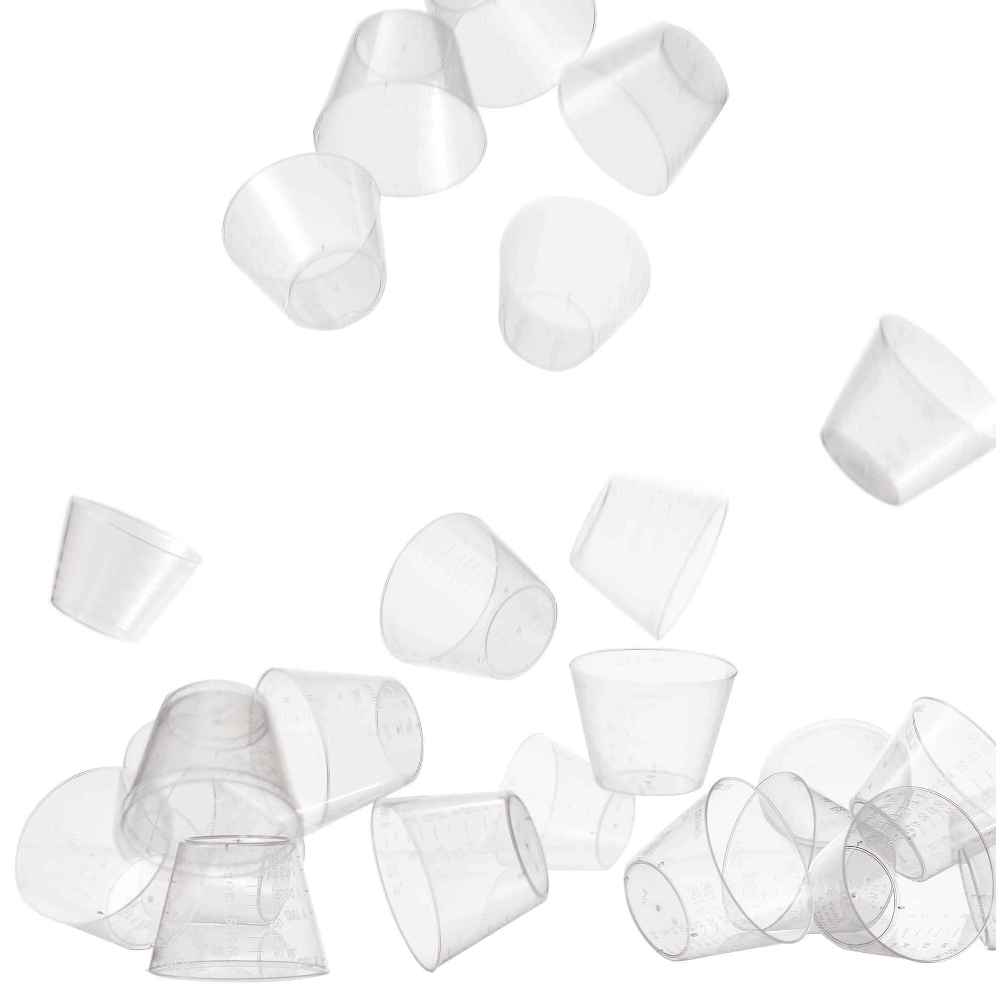 One Ounce Plastic All Purpose Measuring Cups for Medicine, Wine, Paint, Epoxy, Snacks, Crafts, Etc - 100 Cups Per Sleeve (100)