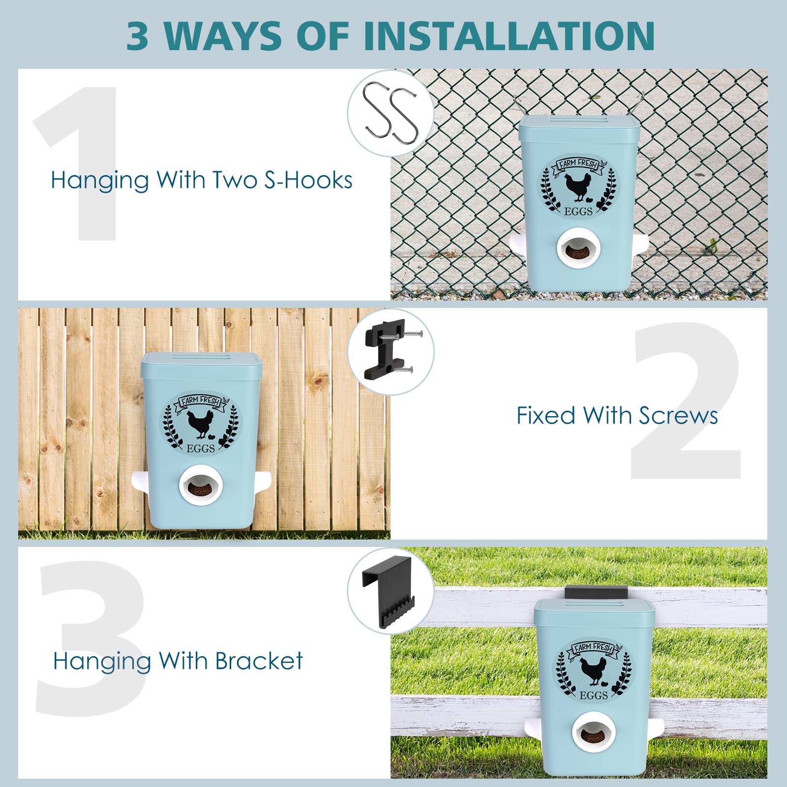 Tgeyd Chicken Feeder and Chicken Waterer Set (3 Gallon/26 Pounds) - Hanging Automatic Chicken Feeder No Waste - Chicken Coop Accessories - Poultry Waterer with