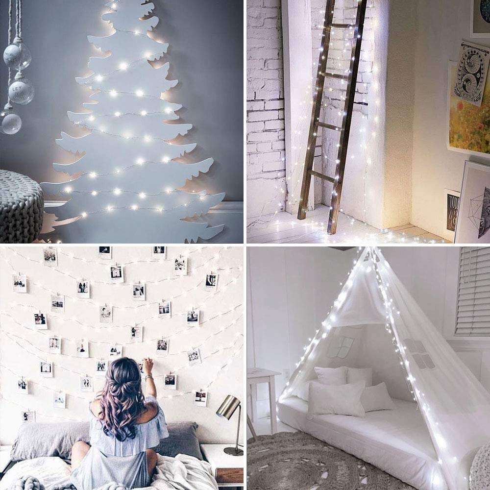 Lxcom Lighting Fairy String Lights 6.56Ft 280leds 14 Strands Battery Operated Copper Wire Branch Lights 8 Modes Waterfall Twinkle Lights with Timer Decorative Lights for Home Festival Decor(White)