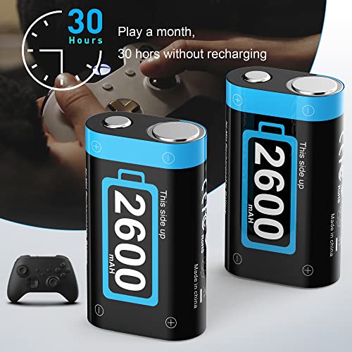pojifi Rechargeable Controller Battery Pack for Xbox One/Xbox Series X|S, 4 X 2600mAh Batteries with Fast Charger Station for Xbox One S/Xbox One X/Xbox One Elite Wireless Controller