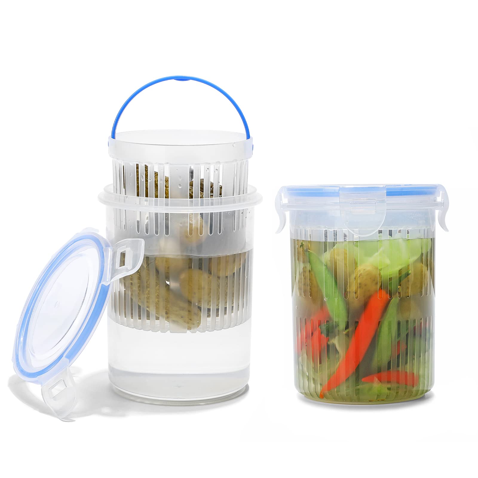 Qiuhome Pickle Container with Strainer, Pickle Jar with Strainer Jalapeno Container Pickled Food Container - 2 Pack