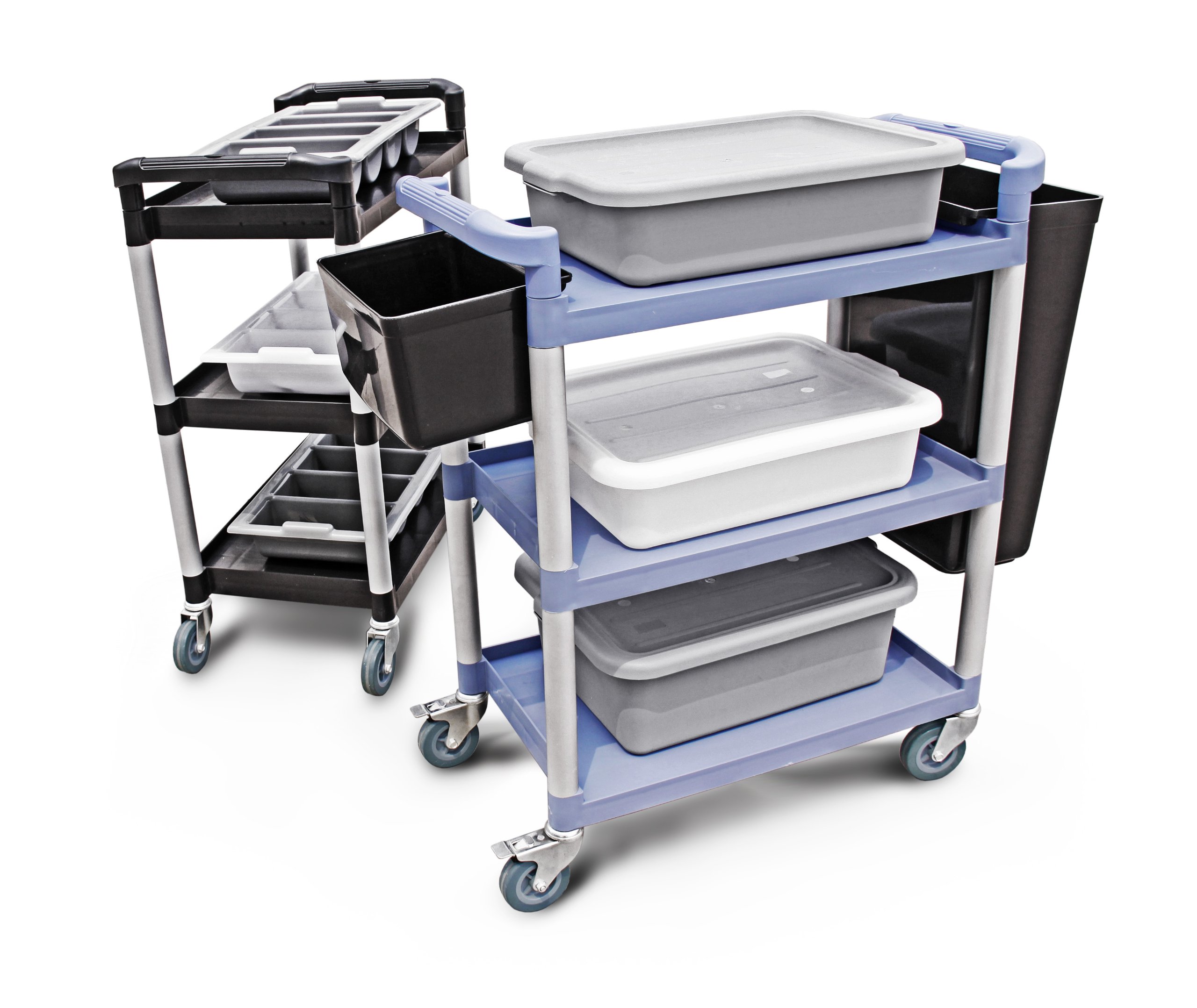 New Star Foodservice 54538 250-Pound Plastic 3-Tier Utility Bus Cart with Locking Casters, 32" x 16" x 38", Black