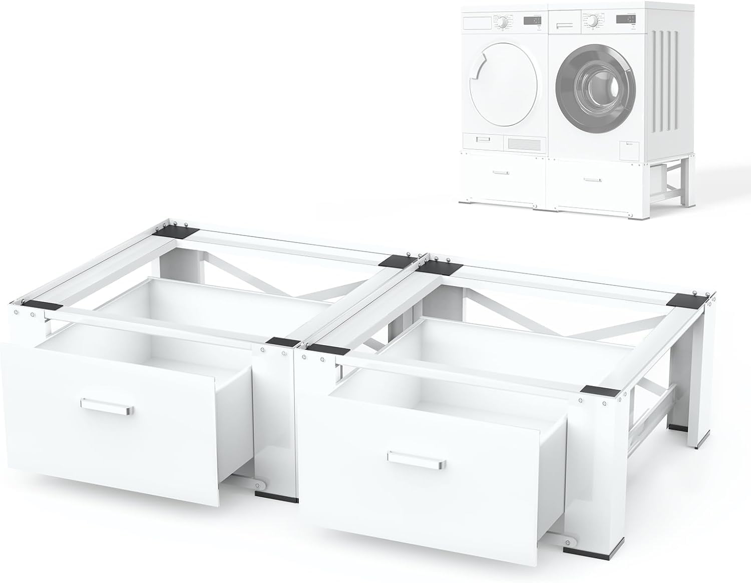 YAFF 2-Pack laundry pedestal for washer and dryer with Drawer,28" Washer Dryer Pedestals, Steel Washing Machine Stand Raiser, 14.3 Inches Height Elevation White