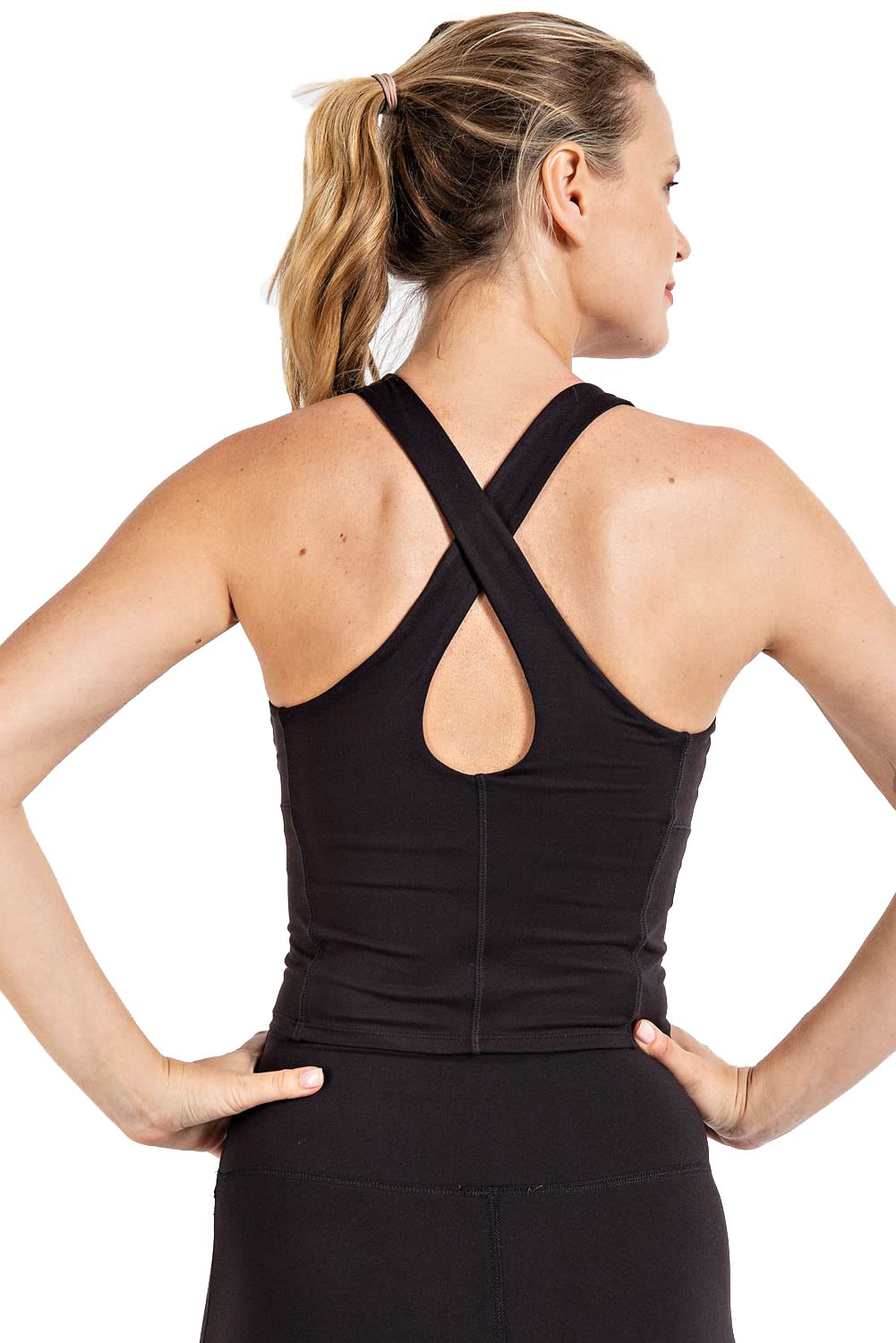 Rae Mode Crop Keyhole Sports Top for Women -Black-Small