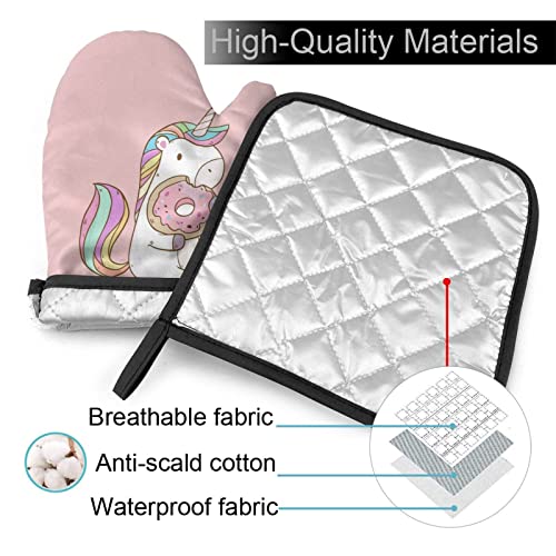 Nozidse Space Galaxy Constellation Oven Mitts and Pot Holders Sets Black Heat Resistant Cooking Gloves Cute Kitchen Mitts for BBQ Baking Cooking and Grilling