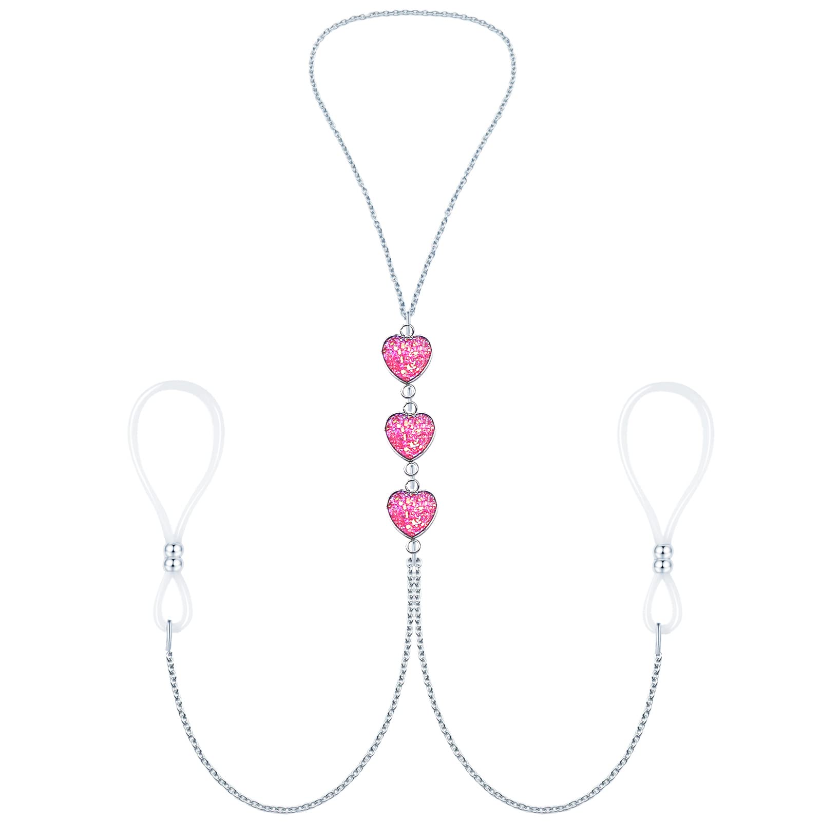 Mimimelon Faux Nipple Piercing Jewelry with Choker Heart Nipple Chains Non Piercing Nipple Rings Adjustable Nipple Noose
