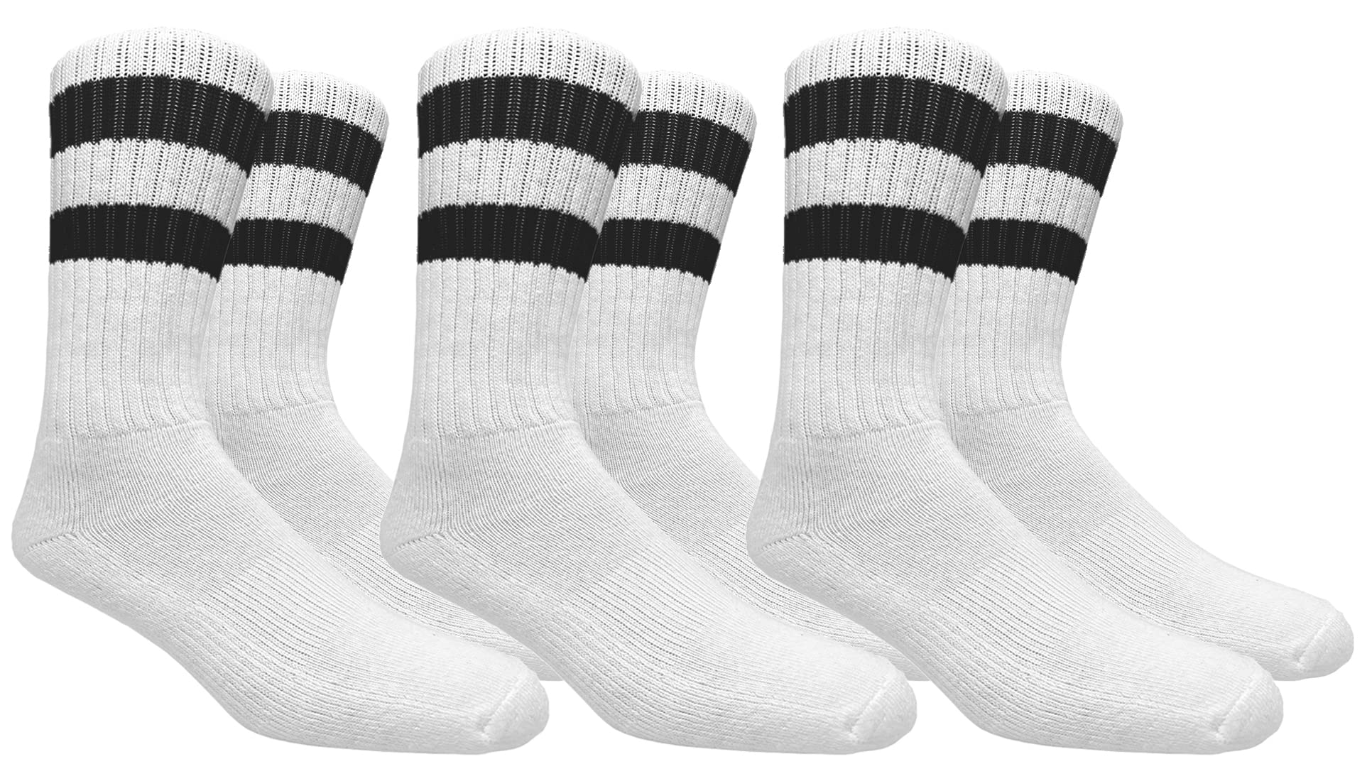 Running Mate Men's Stripe Crew Socks - 3 Pairs (Black w/ White Stripes)