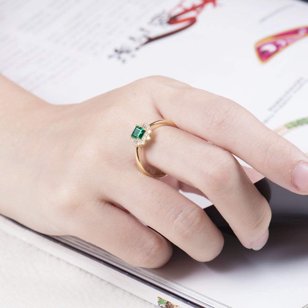 Lanmi 14K Yellow Gold Natural Emerald Diamonds Ring for Women Promise Engagement Wedding Anniversary Promotion