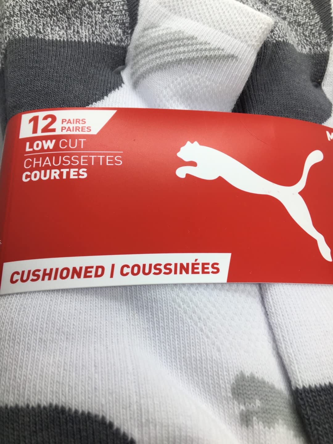 PUMA Mens No Show Low Cut Moisture Control Sport Socks (Shoe Size 7-11) - White - 12 Pack