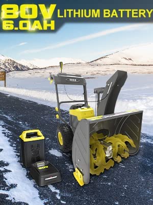 PowerSmart Electric Snow Blower, 24 Inch Cordless Snowblower with 80V 6.0Ah Battery and Charger Included, Battery Powered Snow Blower with Speed Control
