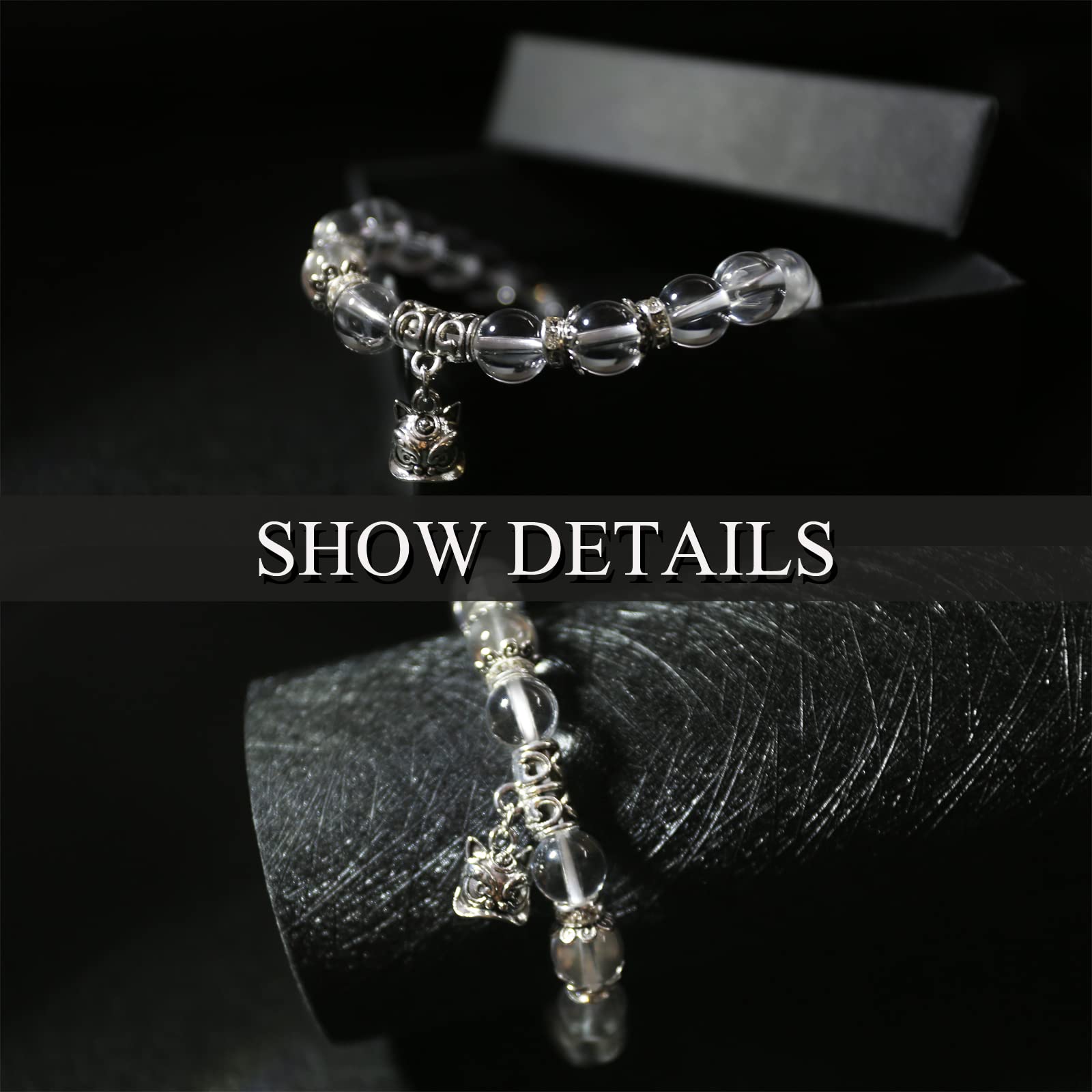 KS-WORKSHOP 8MM Stretch Bracelet for Women Handmade Beads Chain Quality Natural Stone White Crystal Beaded Girls Charm Dancing Lion Pendant Semi-Precious Gemstone Perfect Valentine's Gift Birthday