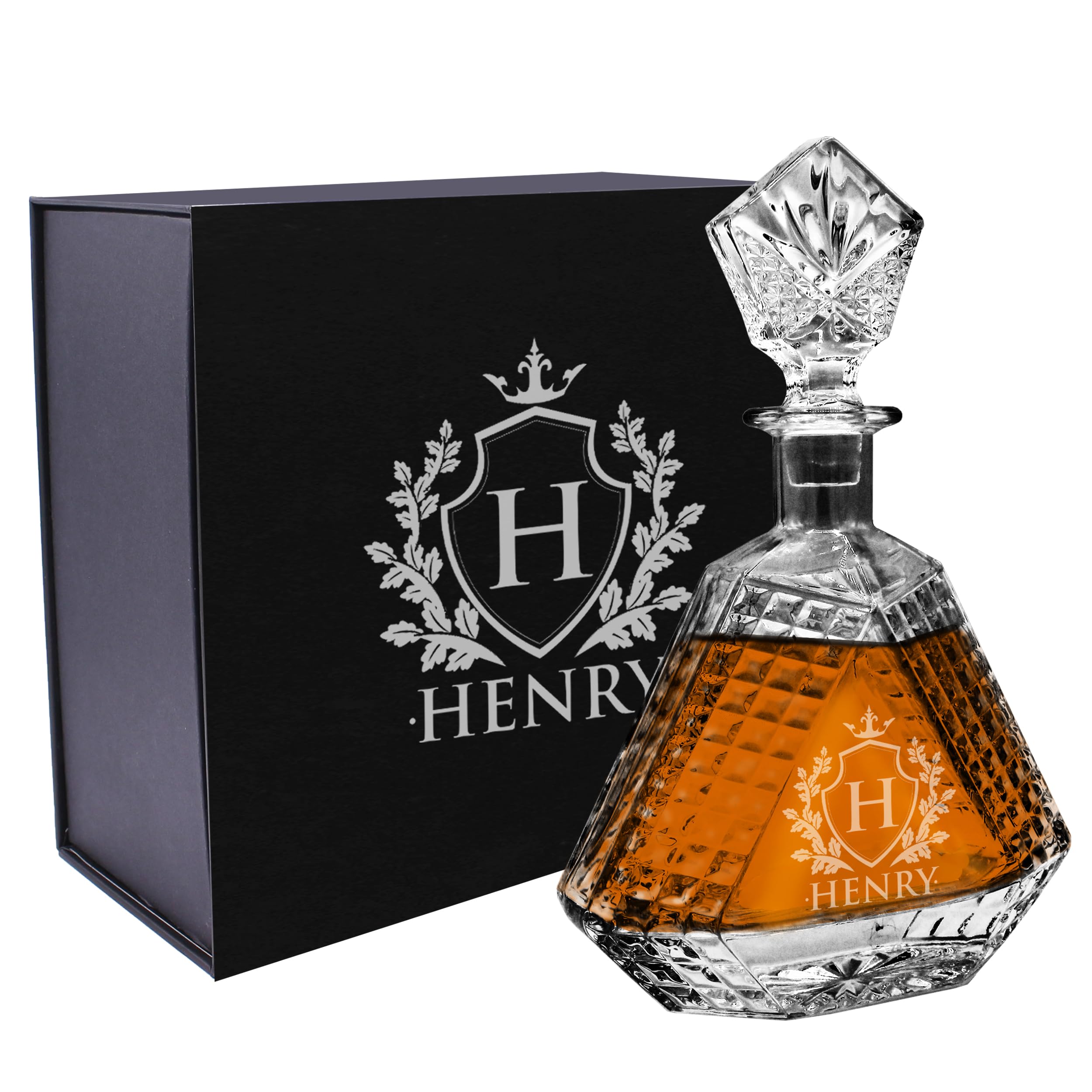 Personalized Scotch Whiskey Bourbon Glass 23 oz Decanter - Custom Engraved - Triangle Shape (Decanter Only)