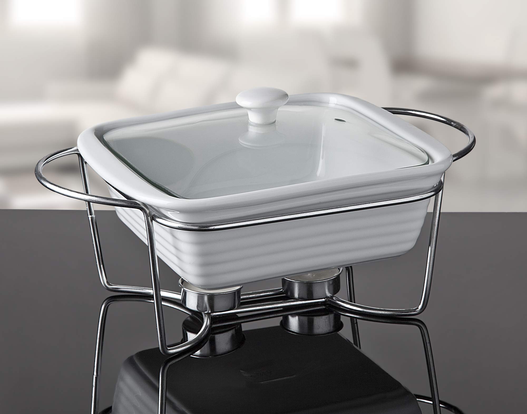 Oven to Table Square Baker, Warmer, Serving Piece with Stand - 1.2 Quart