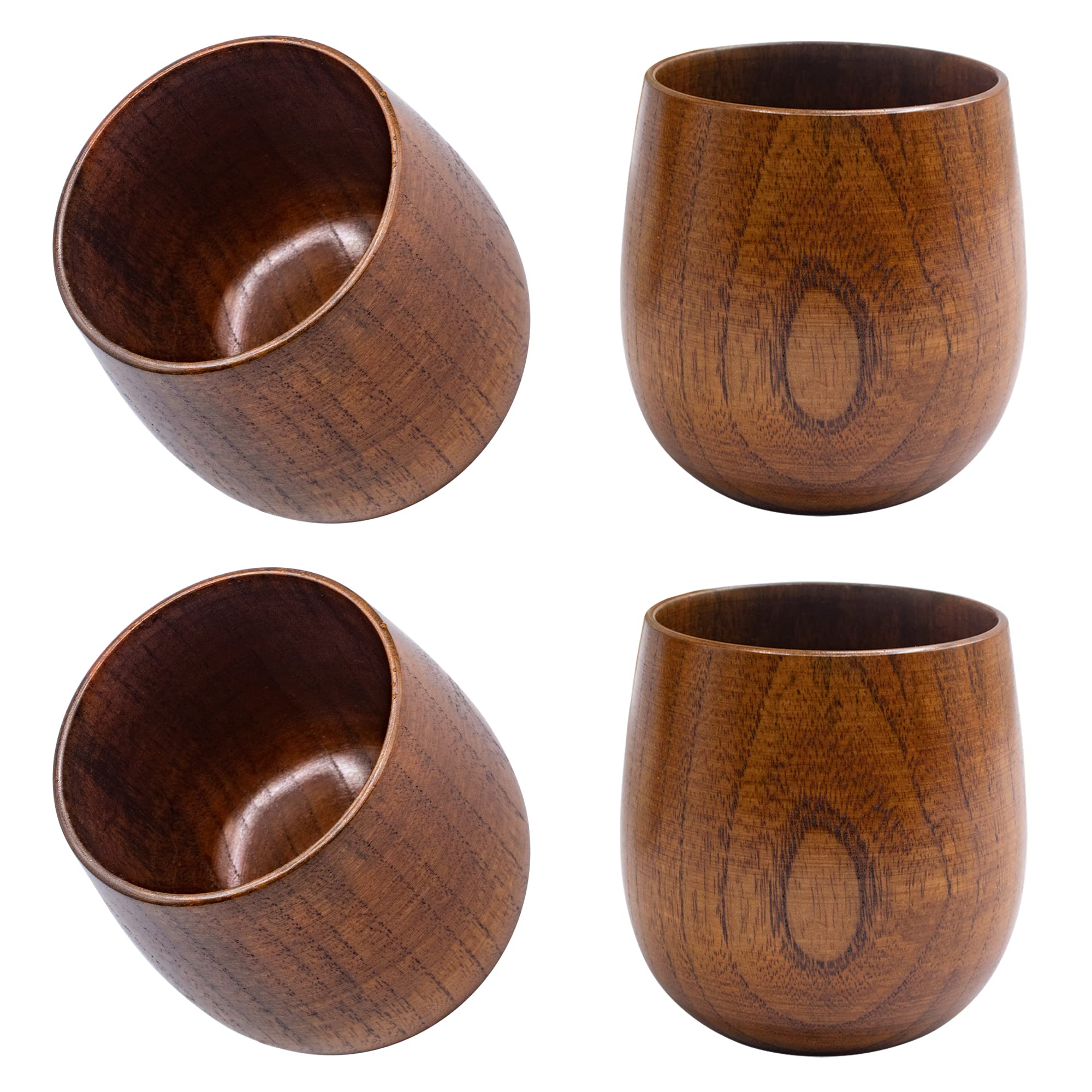 Originalidad 4 Pack Wooden Tea Cups,Japanese Tea Cups, Natural Solid Wood Tea Cup for Drinking Tea Coffee Wine Beer Hot Drinks,Tea Lover, Gift,Kitchen Accessories (100-200 ML)