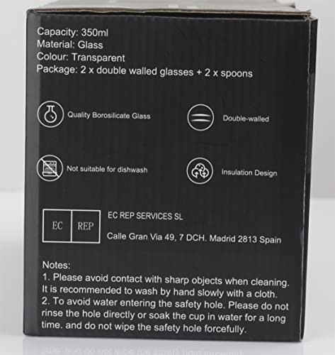 LIBWYS 2 Pack Double Walled Coffee Cups Glasses Mugs, 12oz Espresso Cappuccino Latte Tea Cups with Handle, Heat Resistant Borosilicate Clear Glasses 350ml