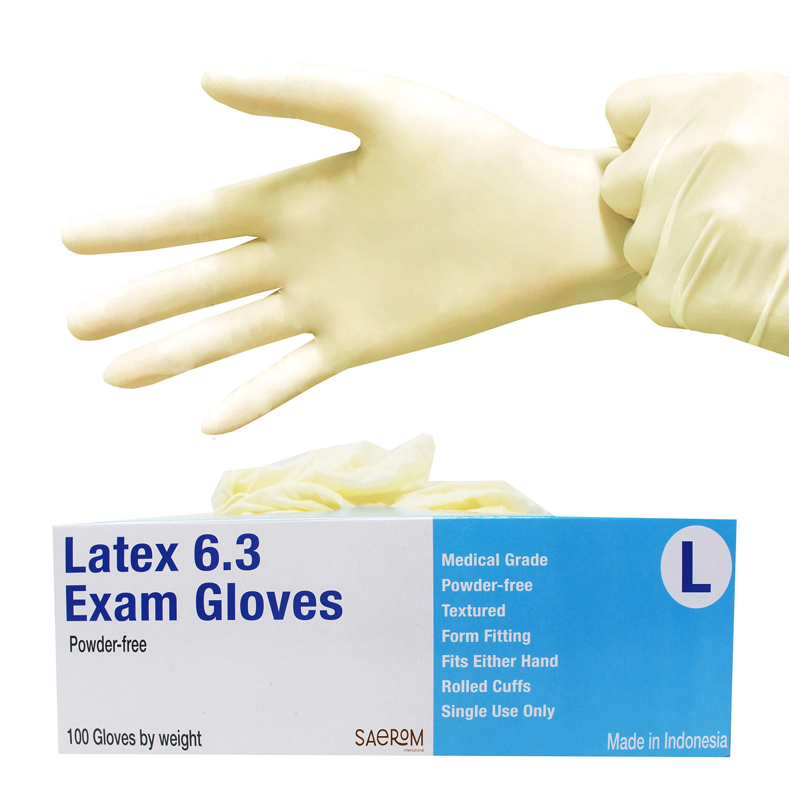 LATEX 6.3 Disposable Powder Free Gloves, Medical Grade, Multi Purpose, Heavy Duty 100pcs/Box… (L)