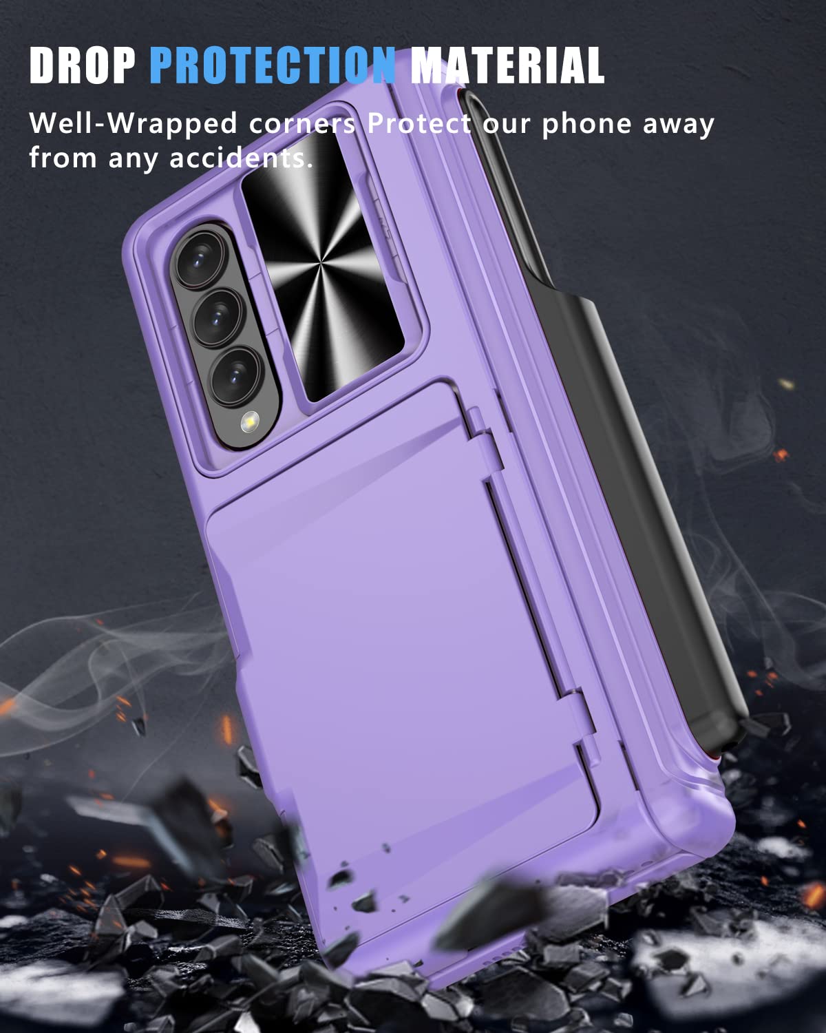 Vihibii for Galaxy Z Fold 4 Case with Card Holder & Sliding Camera Cover, S Pen Holder & Screen Protector & Magnetic Hinge Protection & Kickstand, Hard PC Phone Case for Samsung Z Fold 4 (Purple)